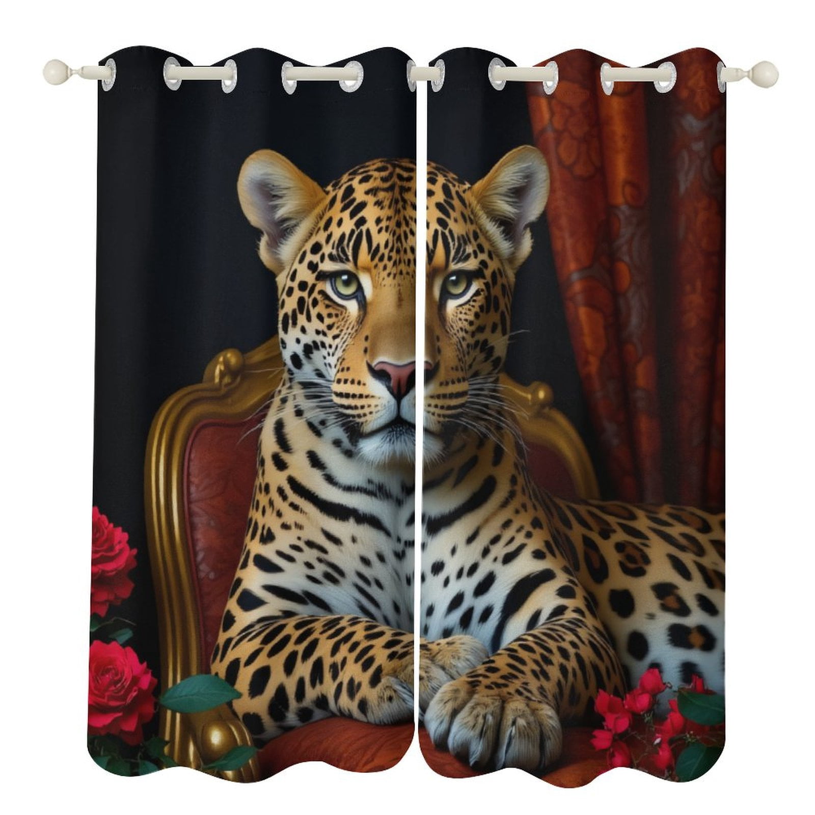 Leopard on Red Throne 2 Panels 3D Printing Pattern Curtain for Bedroom ...