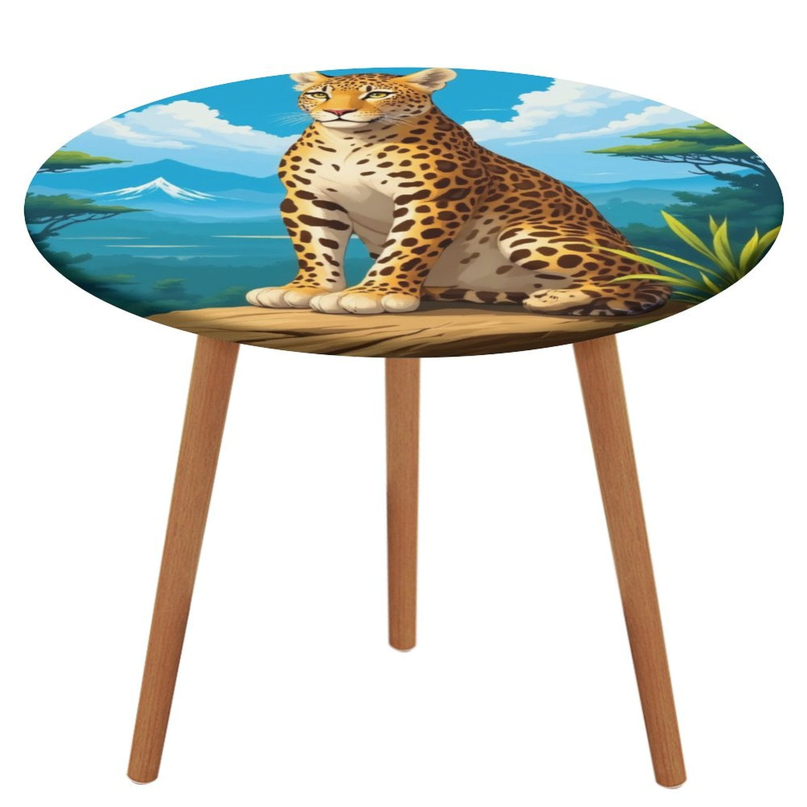 Leopard on Rock Pattern Round Tablecloth Waterproof Elastic Table ...