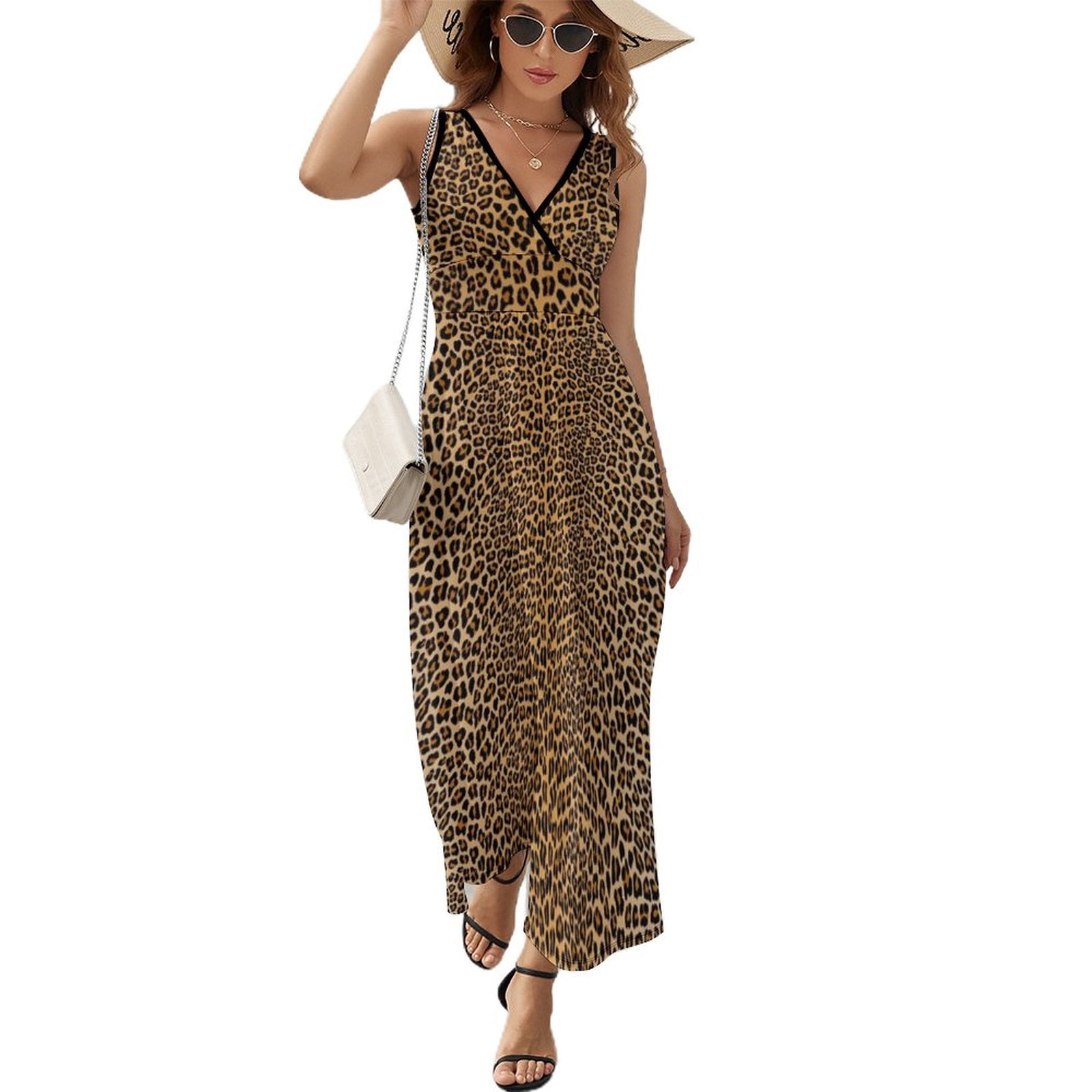 Leopard print Sleeveless Dress Elegant gown Long dresses - Walmart.com