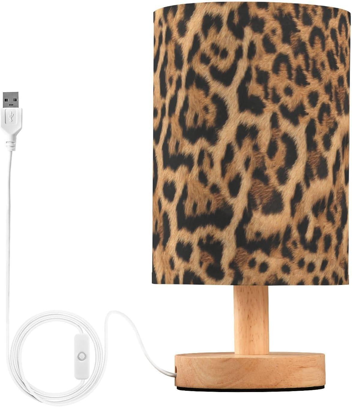 Leopard print bedside lamp, wood base, for bedroom & home decor ...
