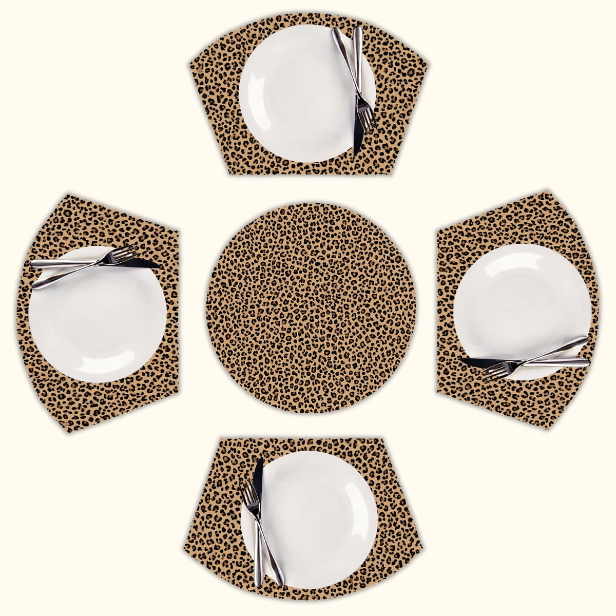 Leopard print brown black spots Round Table Placemats Set Of 5 Wedge ...