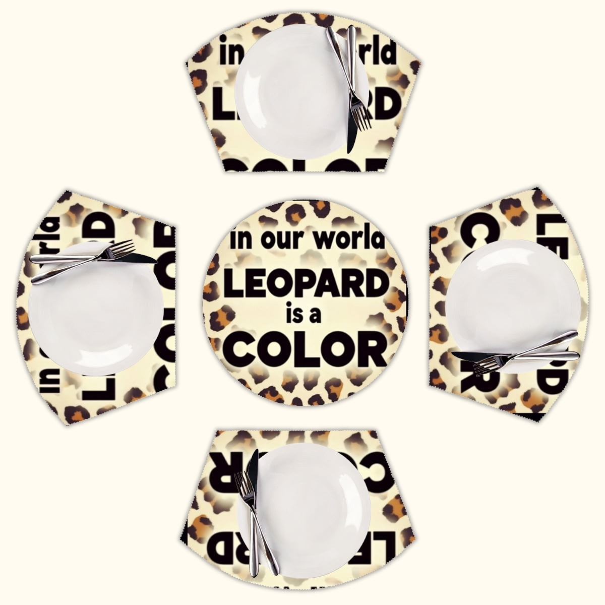 Leopard print is a color Round Table Placemats Set Of 5 Wedge Table ...