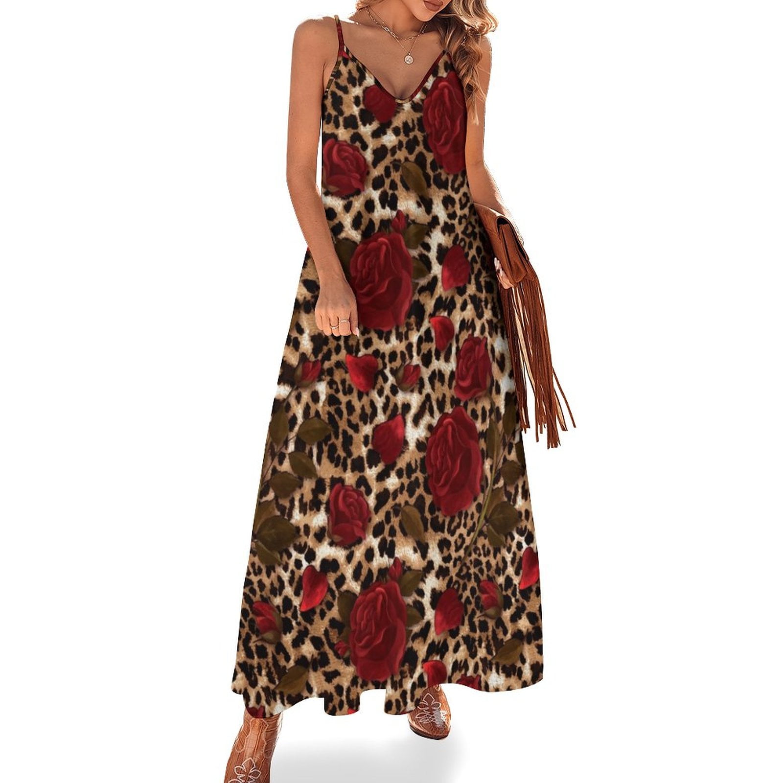 Leopard rose pattern Sleeveless Dress prom dress beach outfits for ...