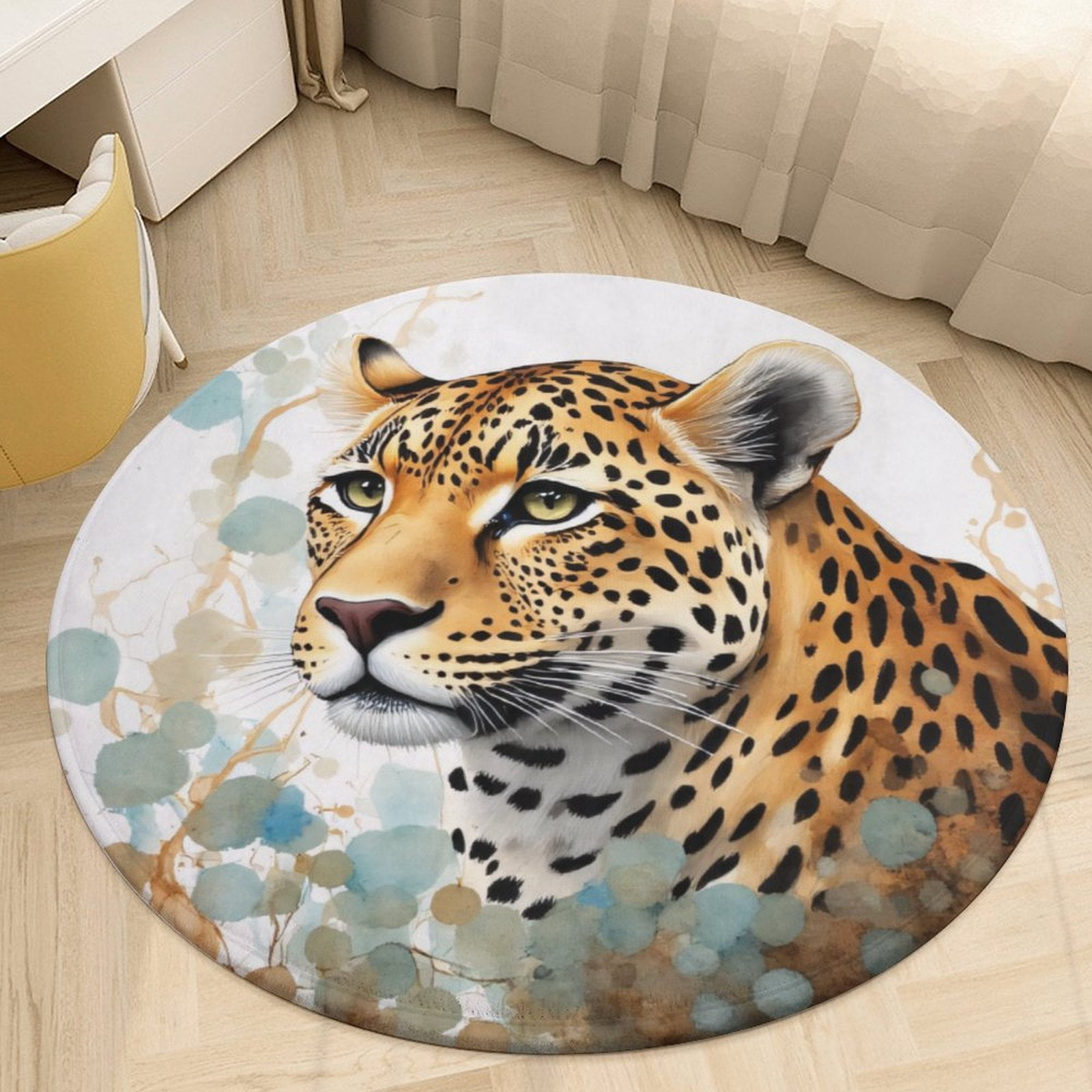 Leopard with Abstract Background Round Area Rugs for Bedroom Living ...