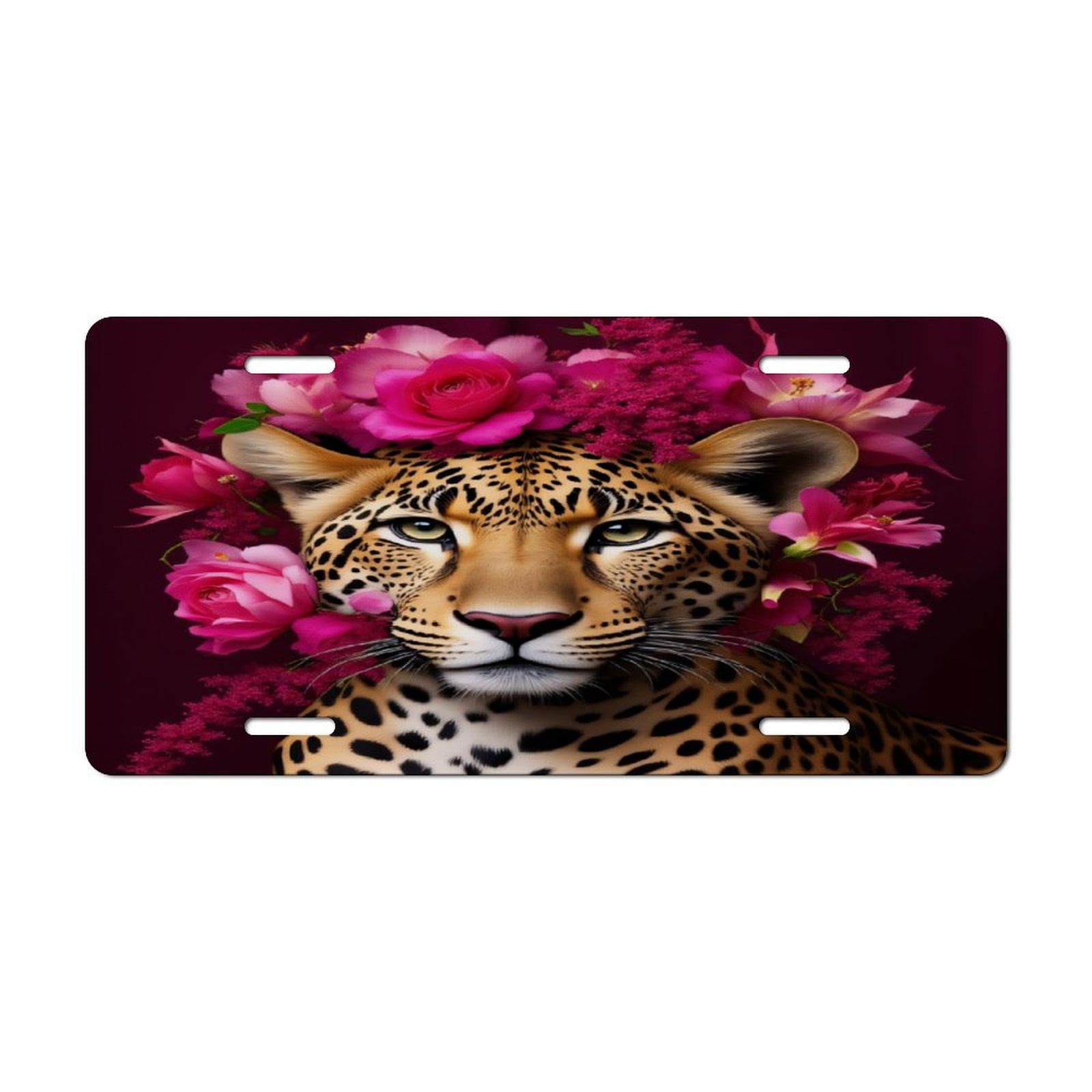 Leopard with Floral Crown License Plate Lightweight Aluminum Automotive ...