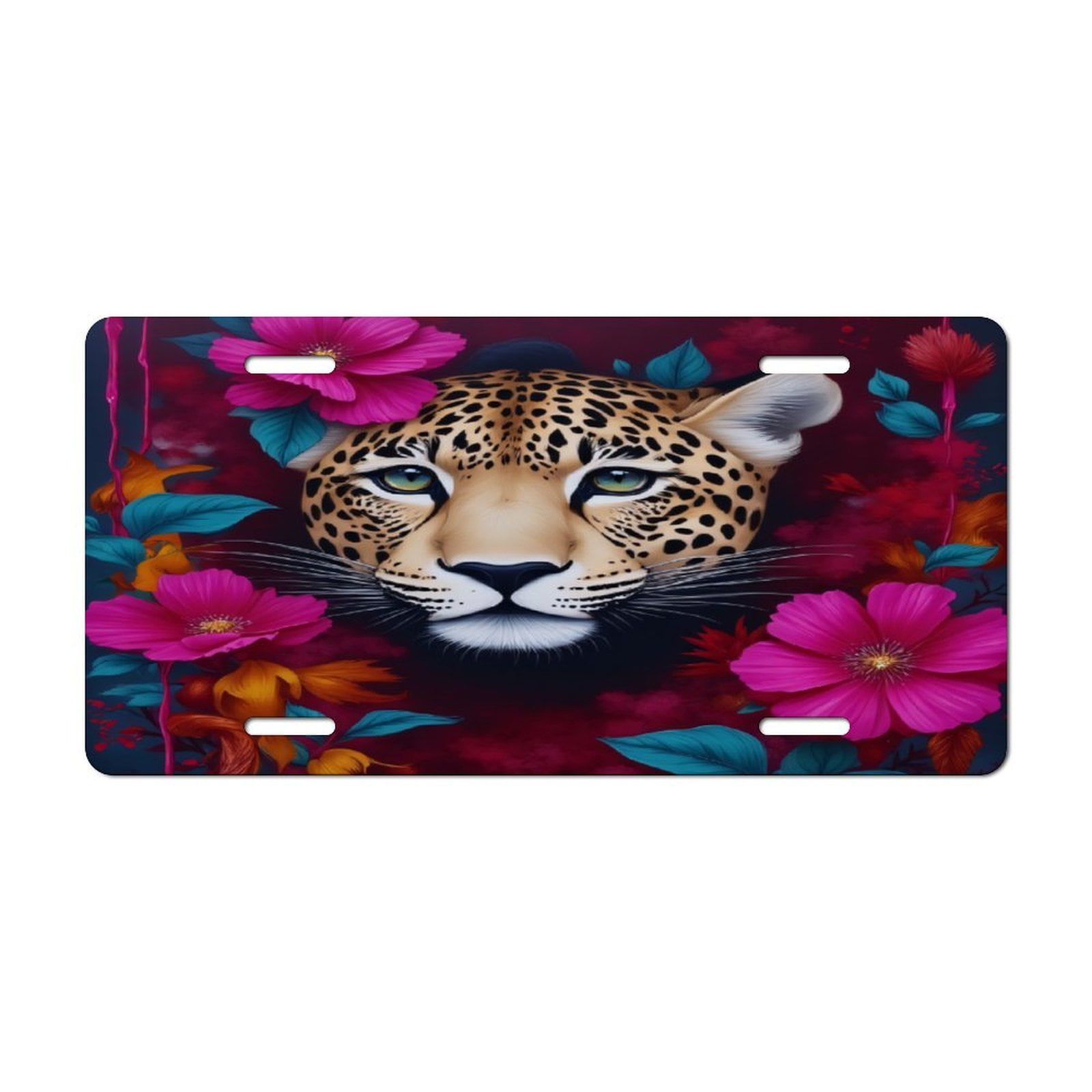 Leopard with Floral Surrounding License Plate Lightweight Aluminum ...