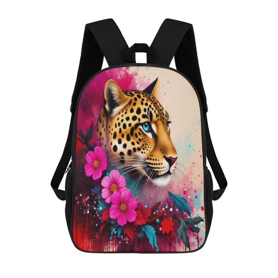 Leopard with Pink Flowers 3D Print 17in adolescent Backpack knapsack ...
