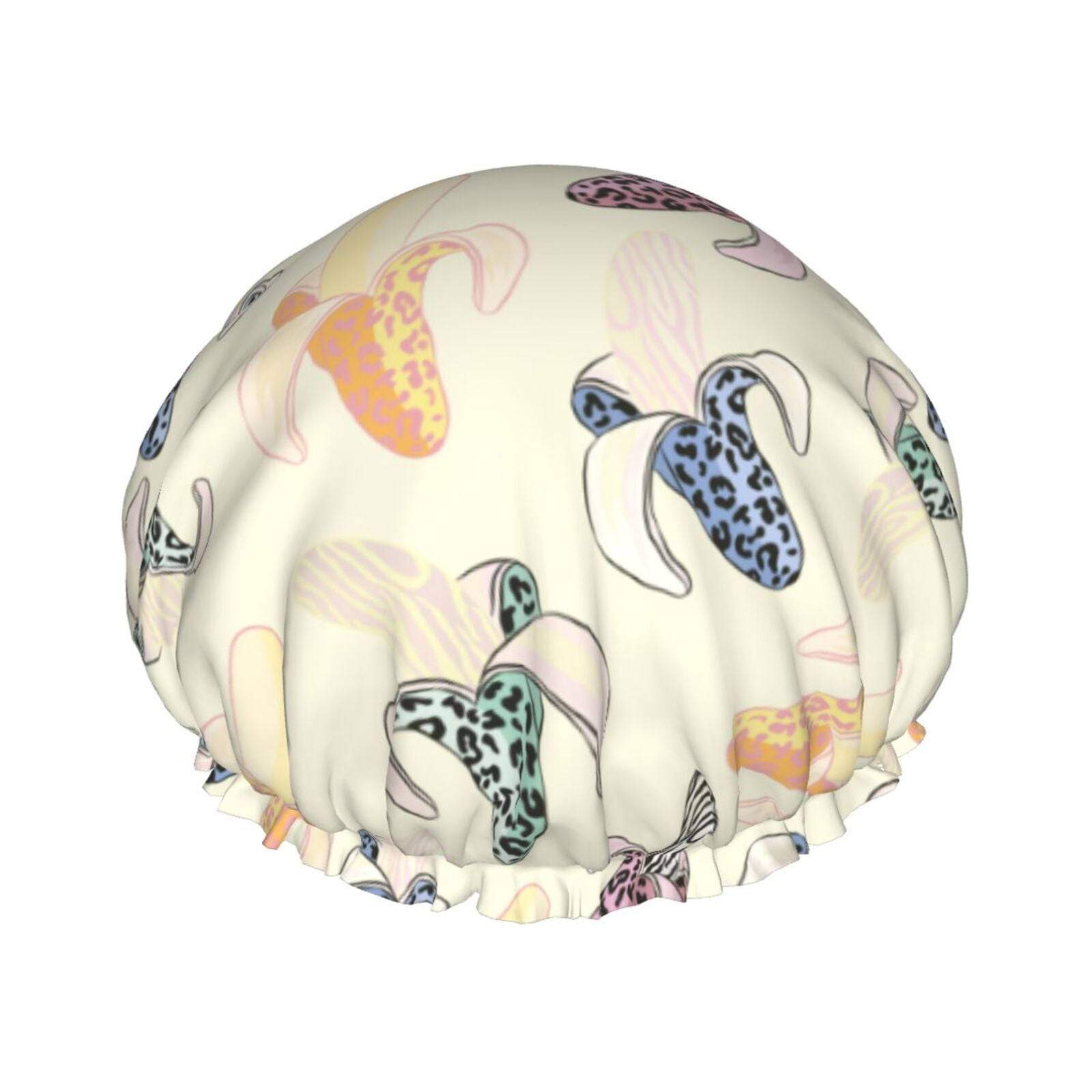 Leopardprint Banana Shower Cap for Women, Double Waterproof Layers ...