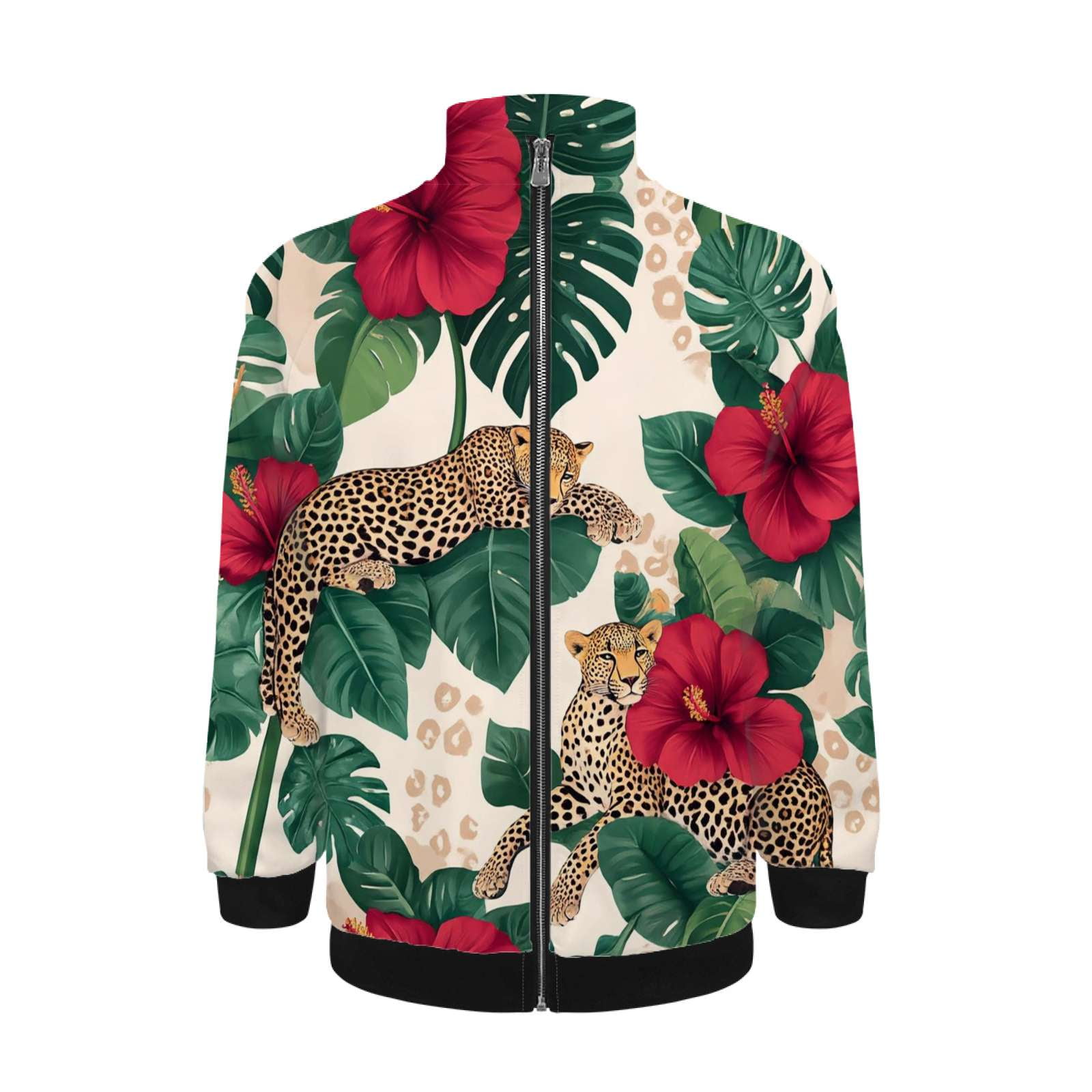 Leopards Hibiscus Tropical Jungle Print Jacket Men's Street Cool Long ...