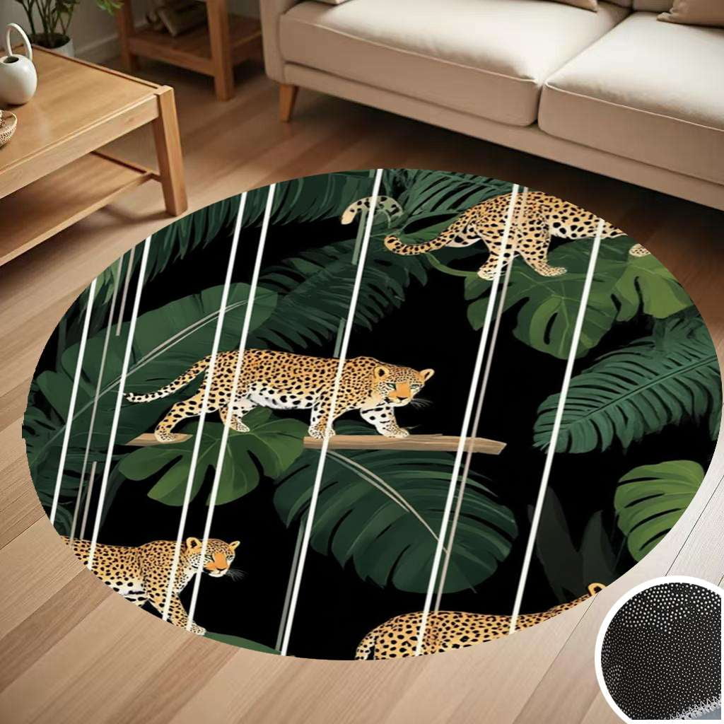 Leopards Jungle Leaves Dark Pattern Round Carpet Living Room Bedroom ...