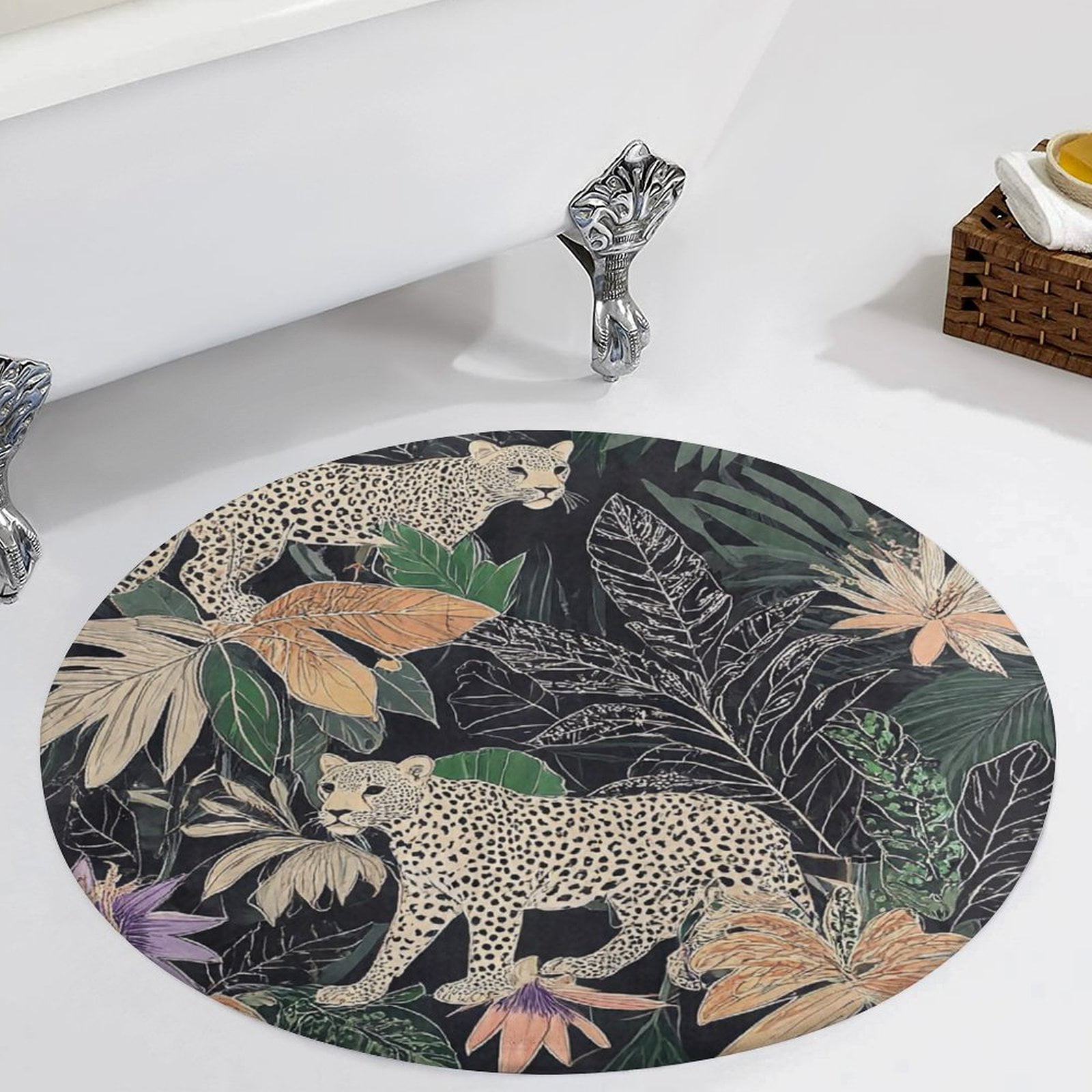 Leopards Jungle Tropical Leaves Print Round Carpet Circle Rug Outdoor ...