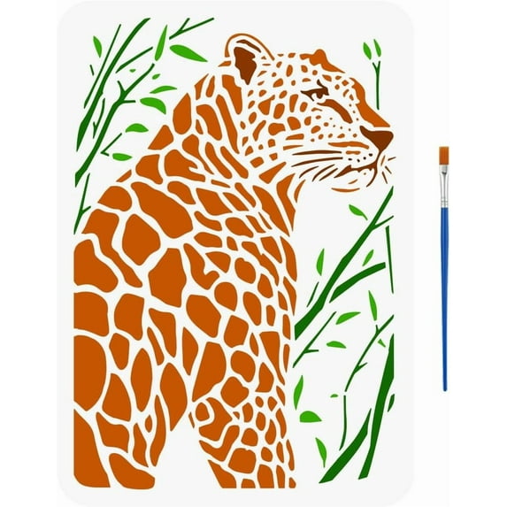 Leopards Pattern Stencils with a Paint Brush 11.7x8.3Inch Plastic PET ...