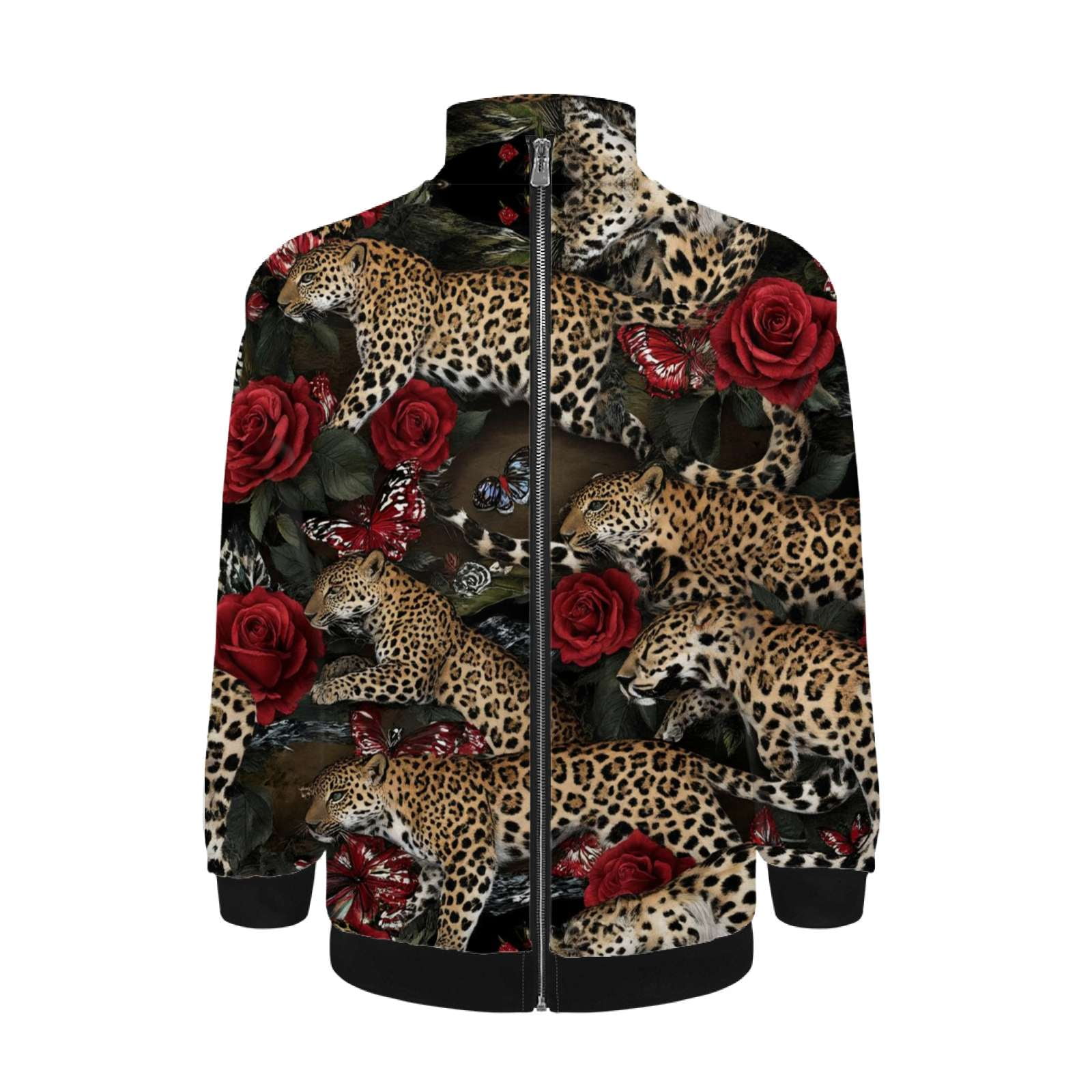 Leopards Roses Butterflies Jungle Print Jacket Men's Street Cool Long ...