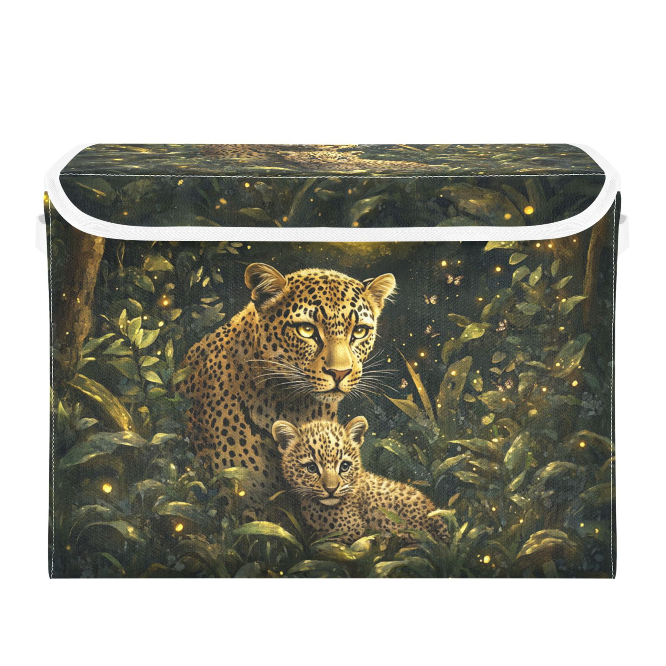Leopards in Moonlight Jungle Foldable Storage Bin with Lid and Handle ...
