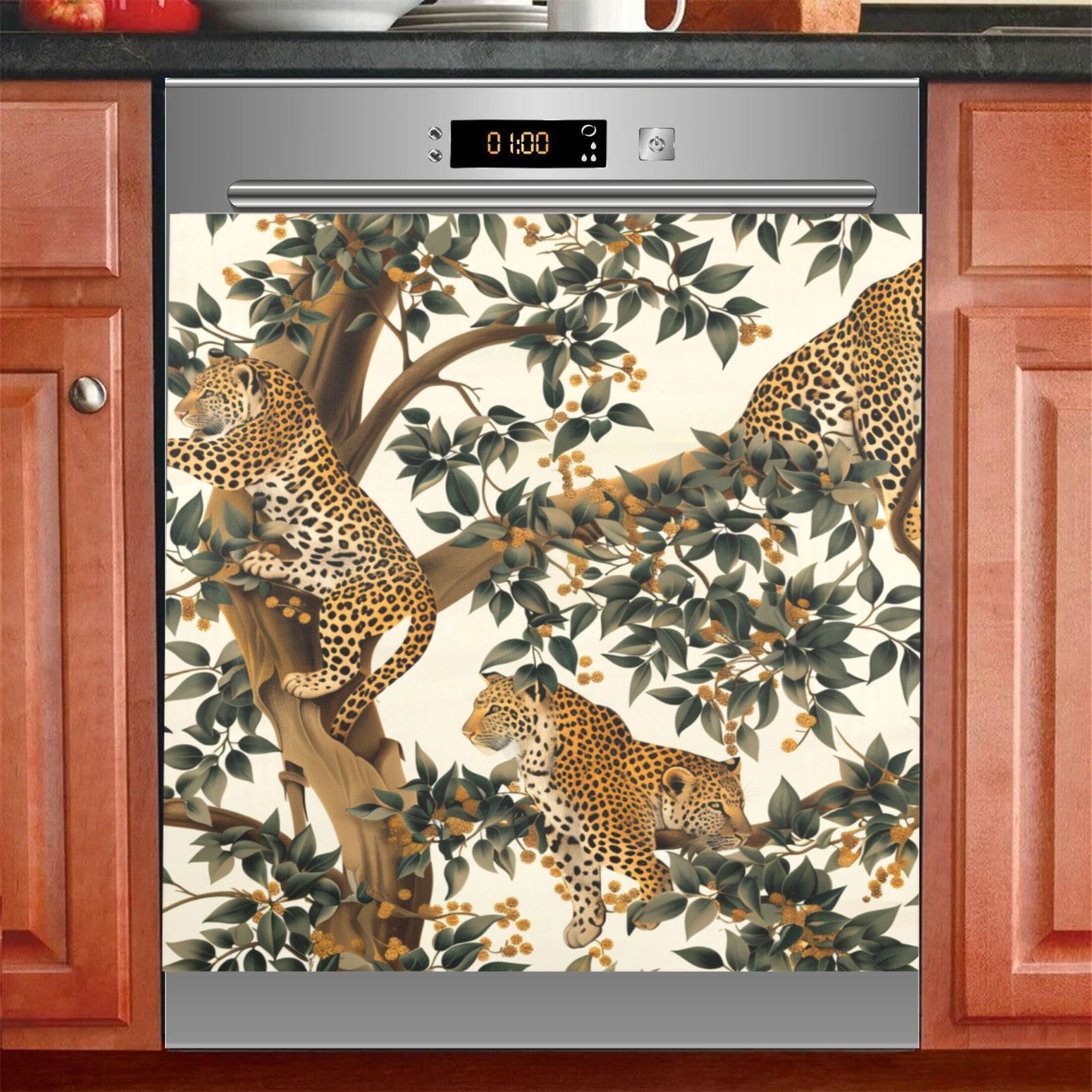 Leopards on Tree Dishwasher Magnetic Refrigerator Magnet Cover Kitchen ...