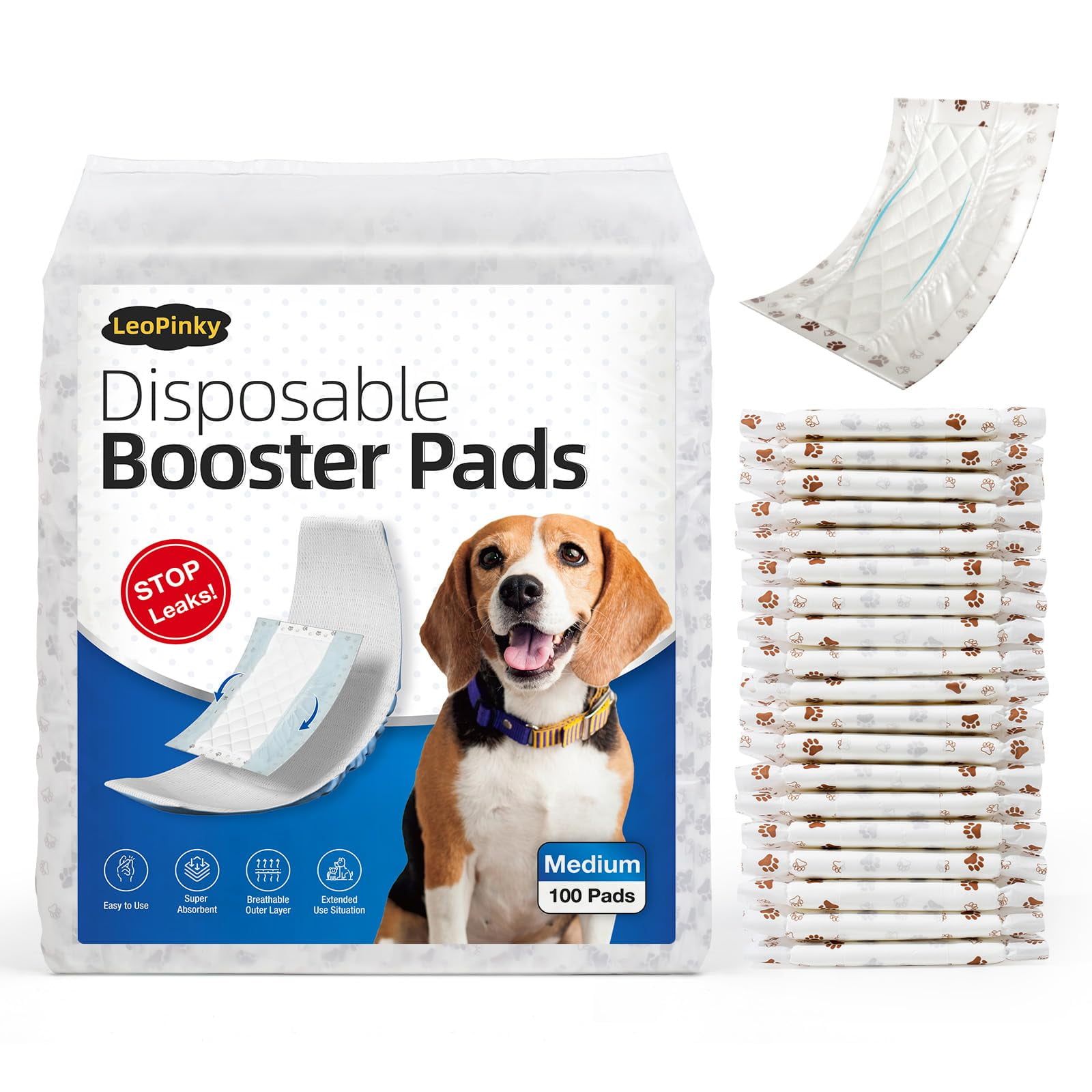 Leopinky Disposable Dog Diaper Booster Pads SMRM - 100 Count, Dog Diaper Liners for Male and ...