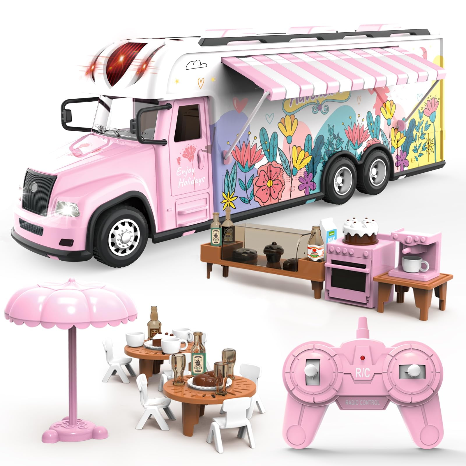 Leopmase Remote Control Camping Truck Toy for 4 5 6 Year Girls, RC ...