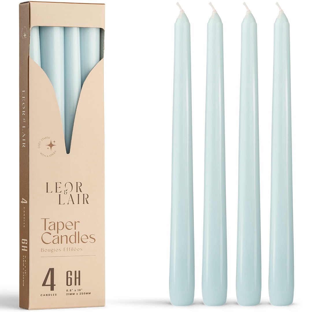 Leor & Lair Light Blue Taper Candles - 4 Pack 10" Blue Candlesticks for ...