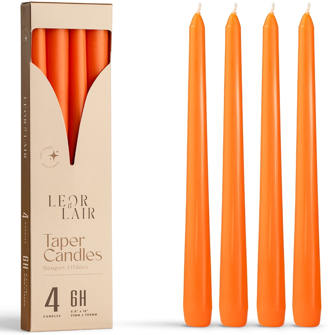 Leor & Lair Orange Taper Candles - 4 Pack 10" Orange Candlesticks for ...