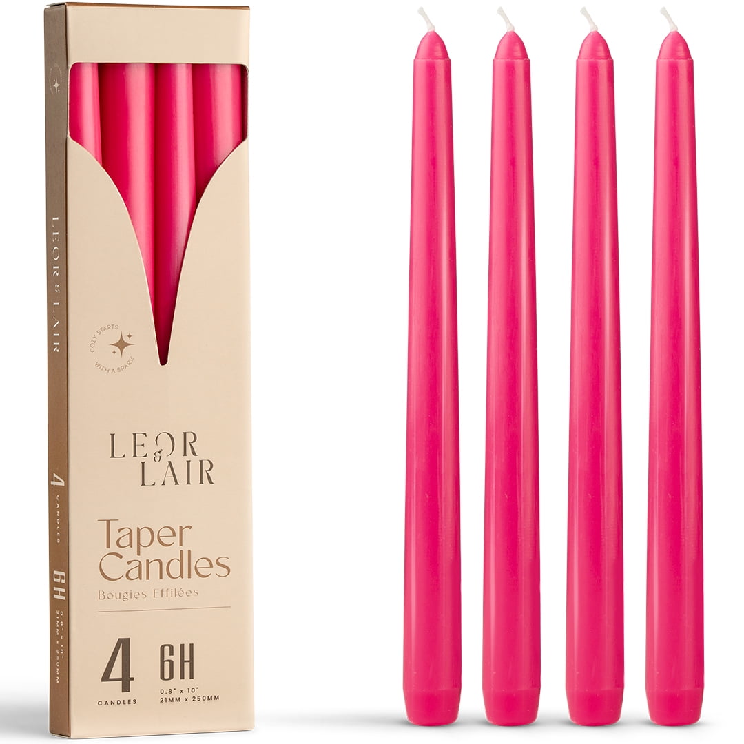 Leor & Lair Pink Taper Candles - 4 Pack 10" Hot Pink Candles Birthday ...