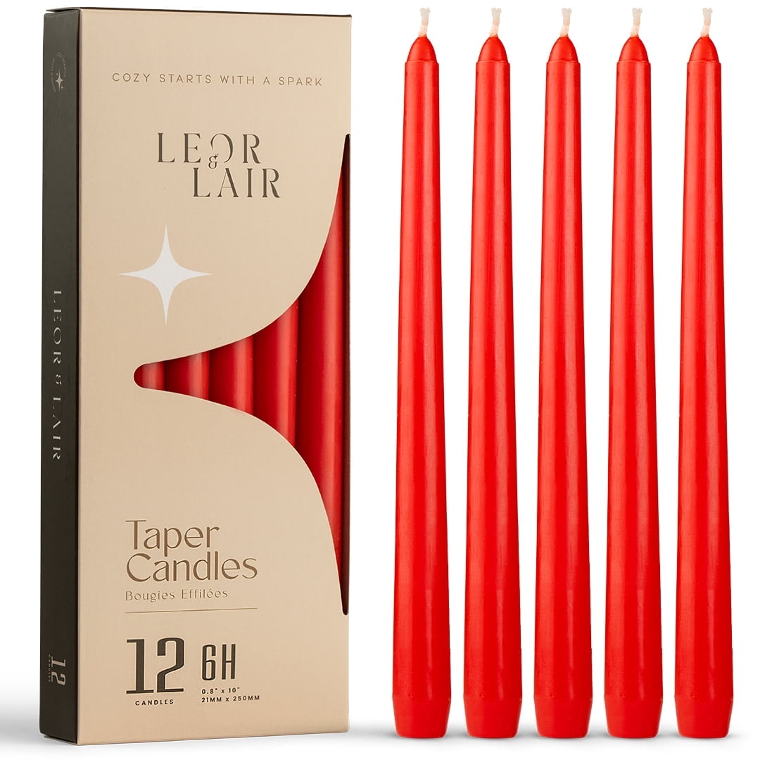 Leor & Lair Red Taper Candles - 12 Pack - 10" Tall Candlesticks for ...