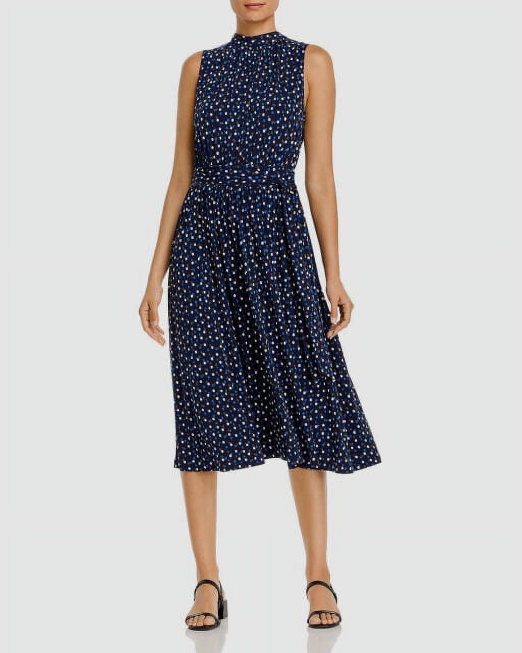 Leota Women's Mindy Shirred Dot Mock-Neck Waist Midi Dress (Blue,L ...