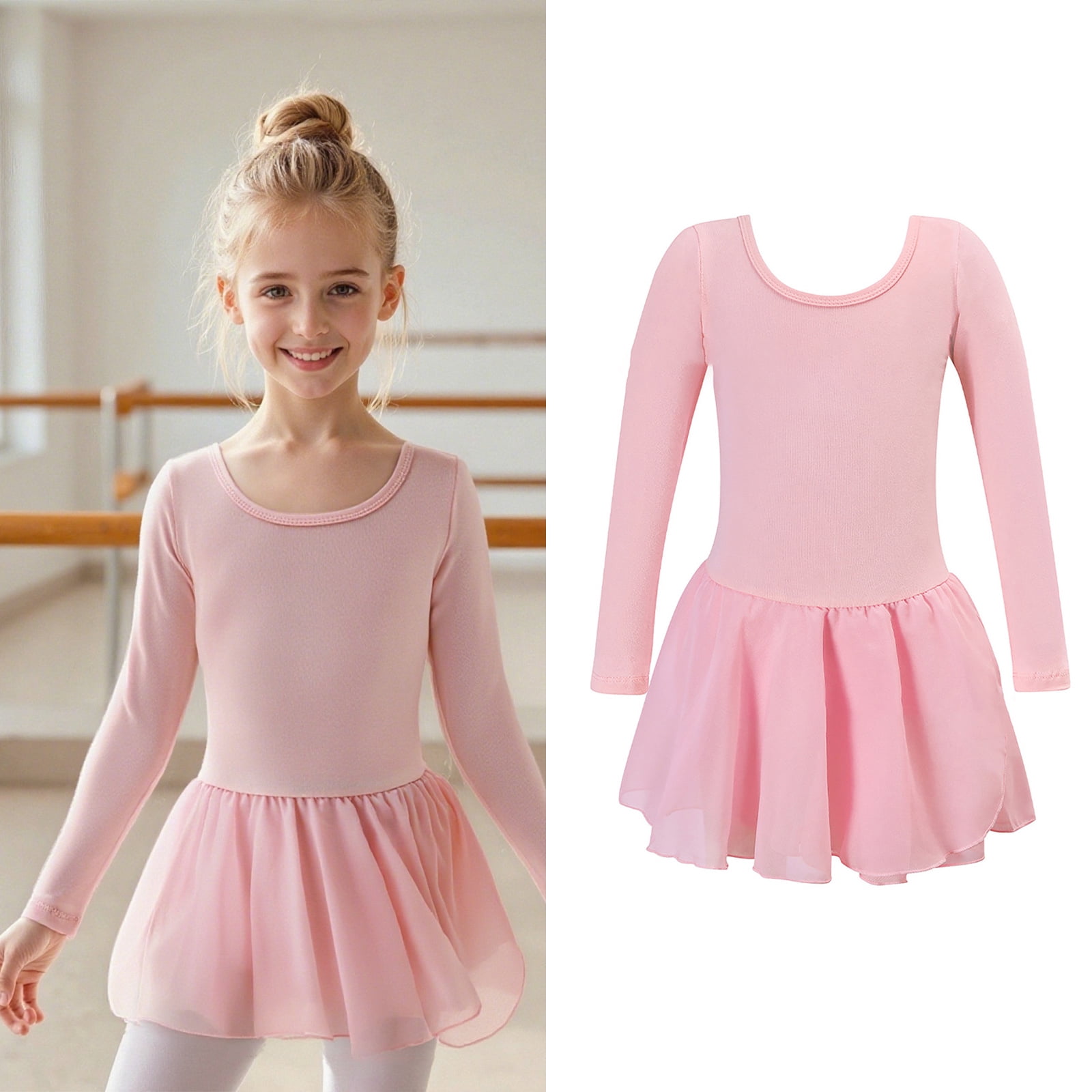 Leotards for Girls Ballet Classic Long Sleeve Girls Pink Dance Leotard ...