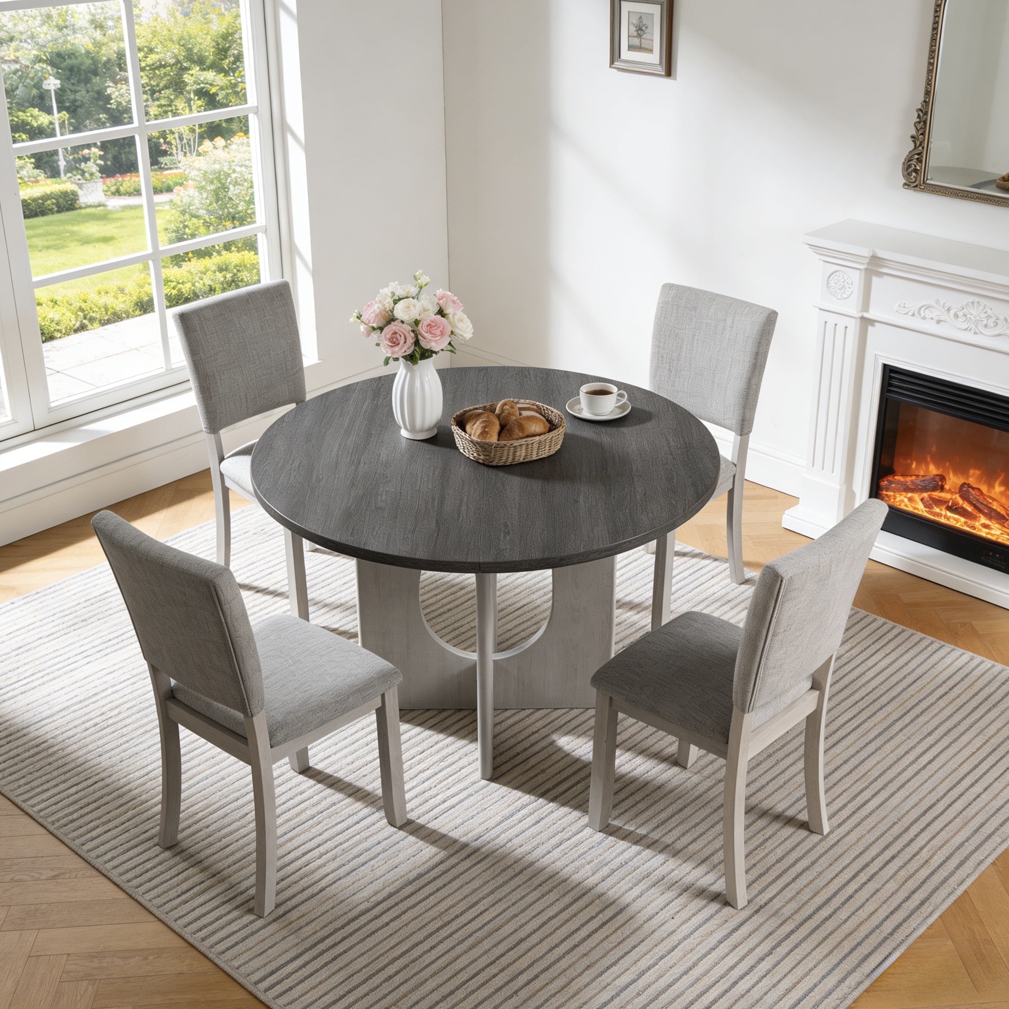 Leovanni Modern 47" 5-Piece Solid Wood Round Dining Table Set with 4 ...