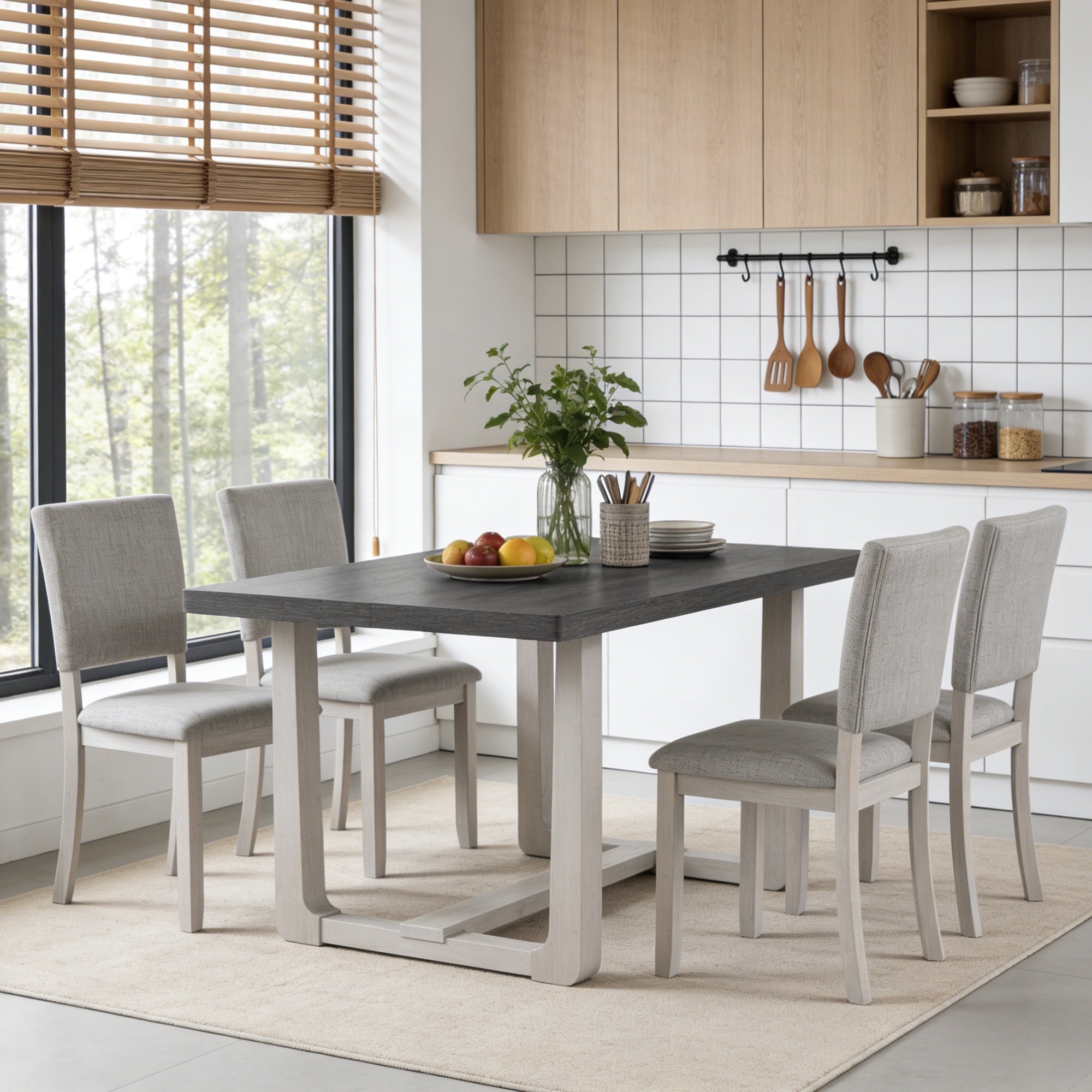 Leovanni Modern 48" 5-Piece Solid Wood Dining Table Set with 4 ...