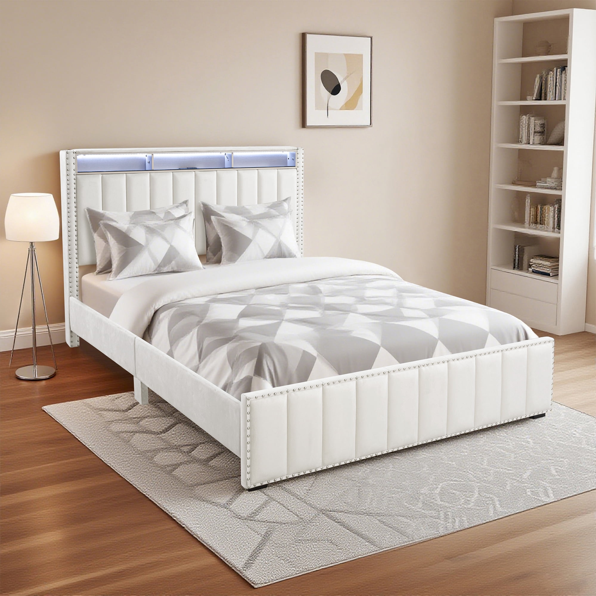 Leovanni Modern Queen Upholstered Platform Bed with Storage Headboard ...