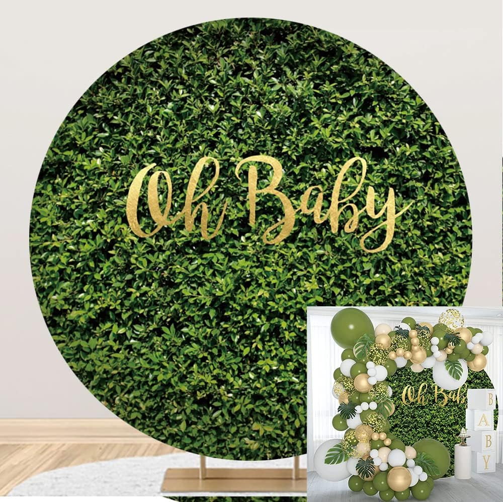 Leowefowa Green Leaves Wall Round Backdrop 7.5x7.5ft Oh Baby Kids 1st ...