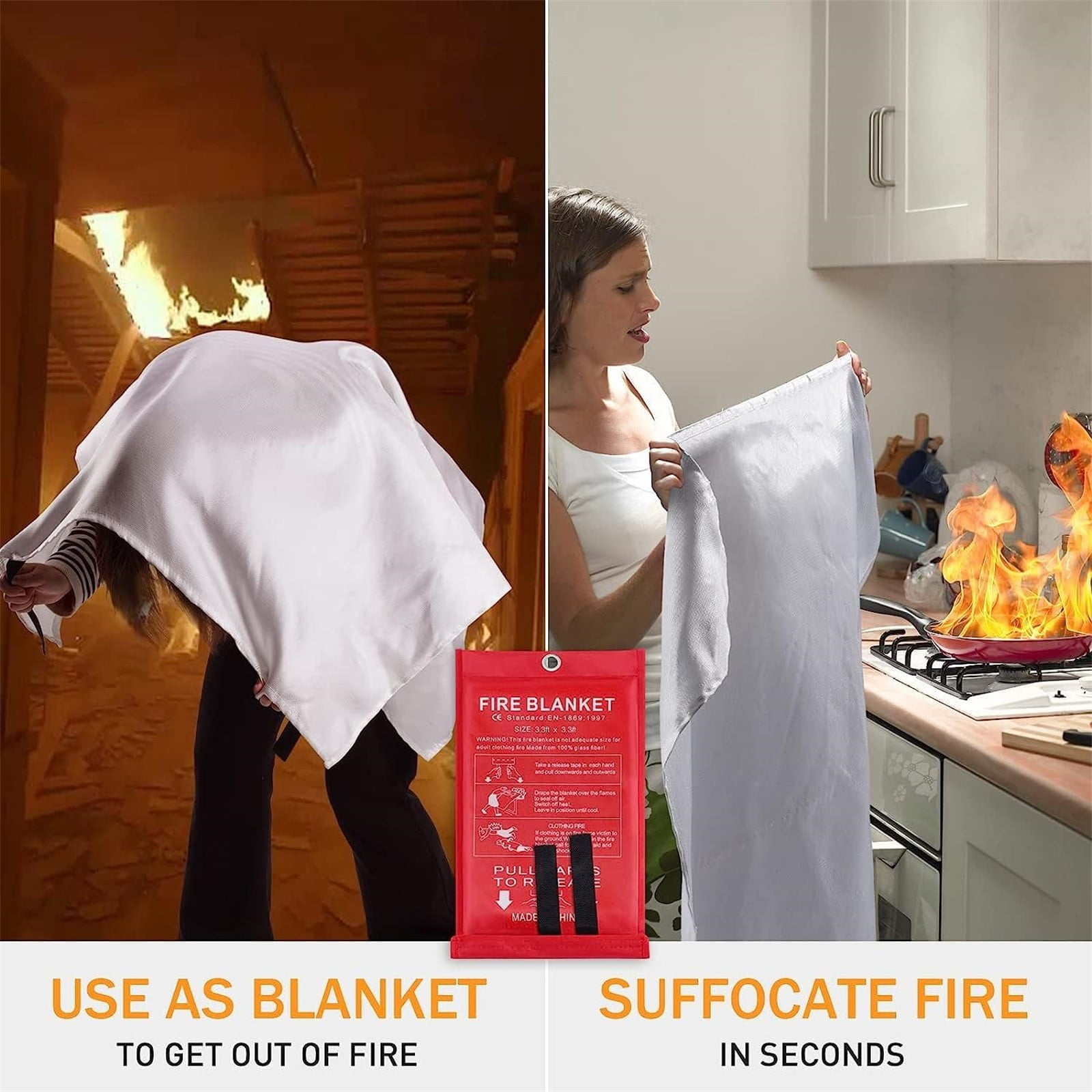 Leozcaa Emergency Fire Blanket for Home and Kitchen 40"x40" Flame ...