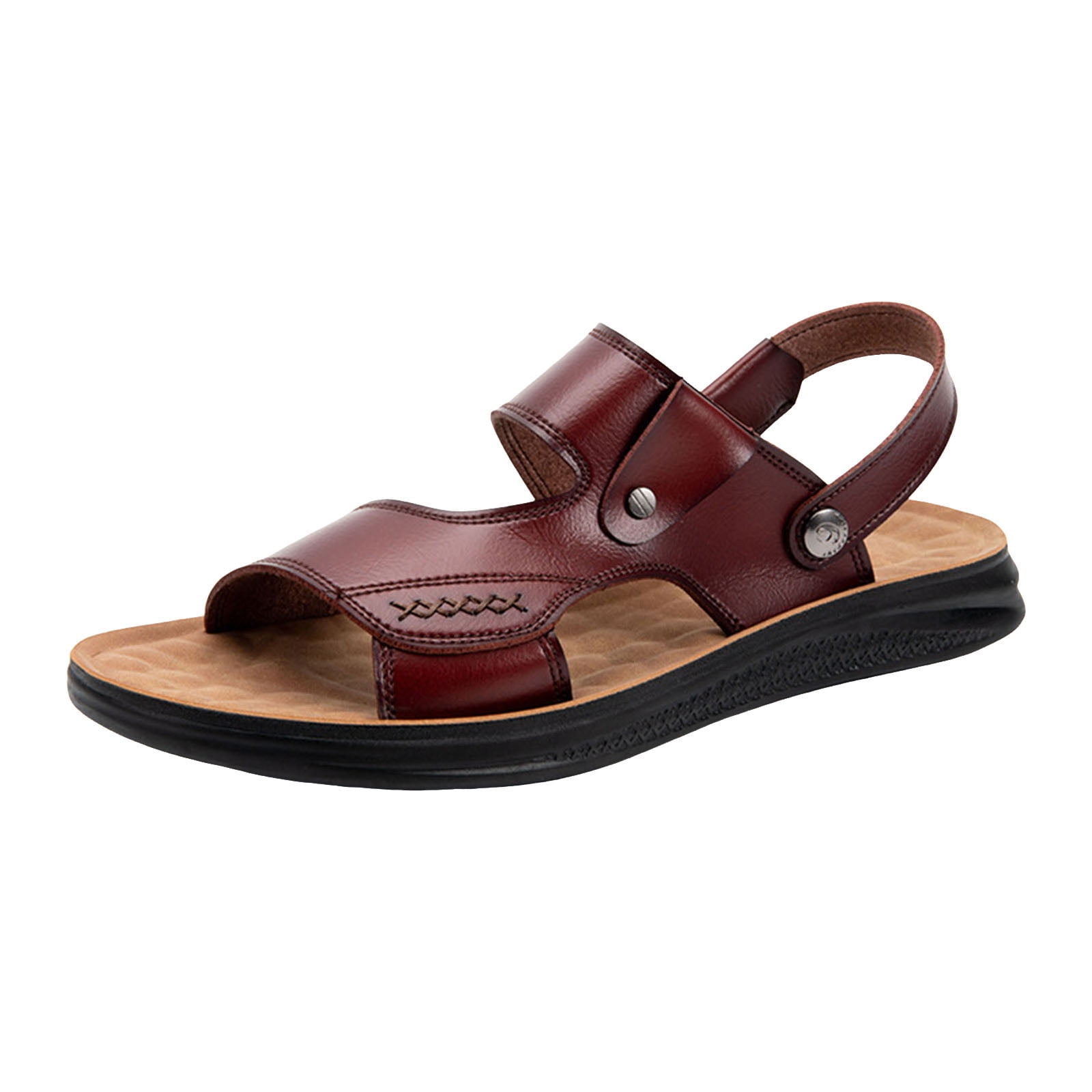 Leozcaa Men's Beach Leather Sandals 2025 Slide Footwear Round Flip ...