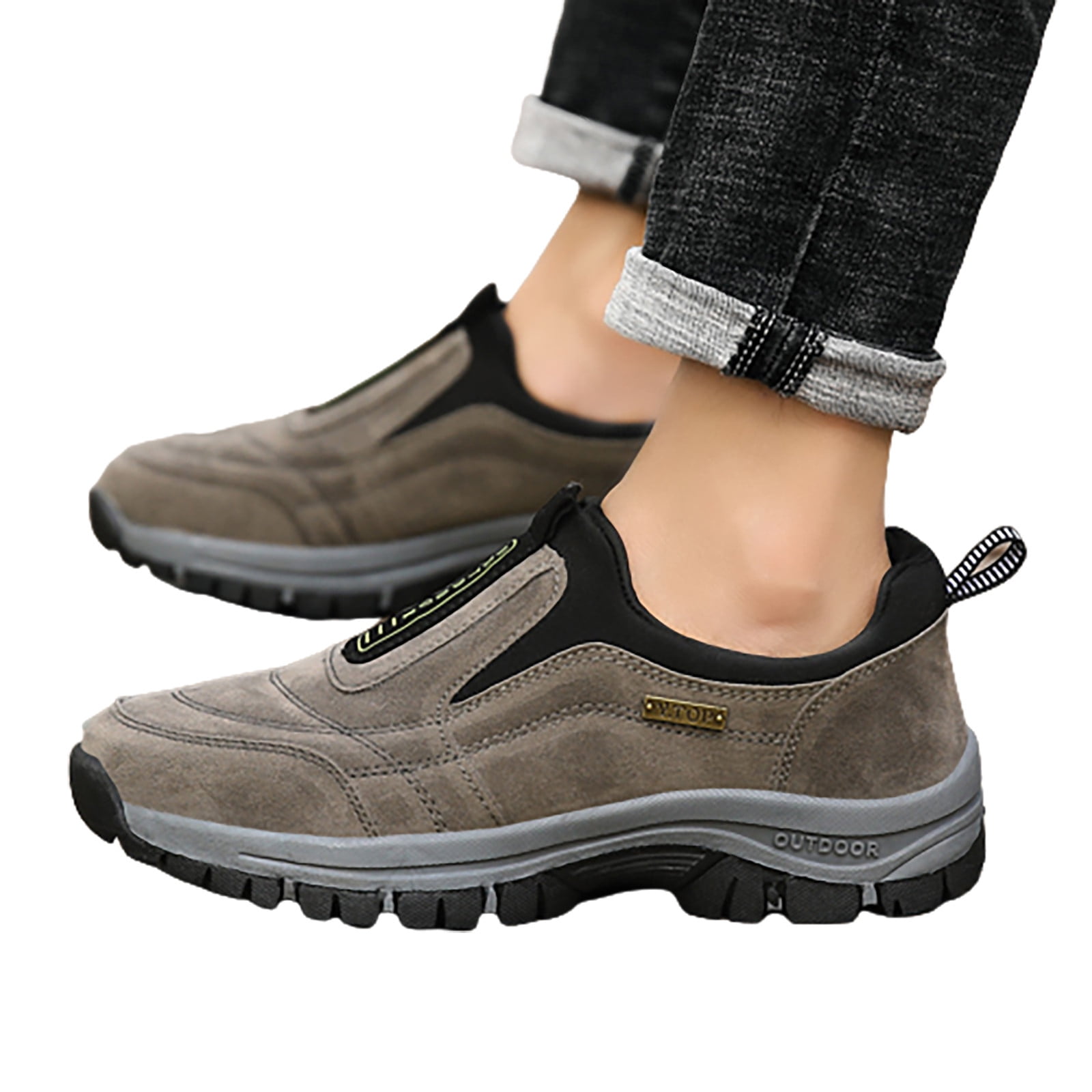 Leozcaa Men's Wide Slip on Shoes Go Walking Hiking Shoes Loafers ...