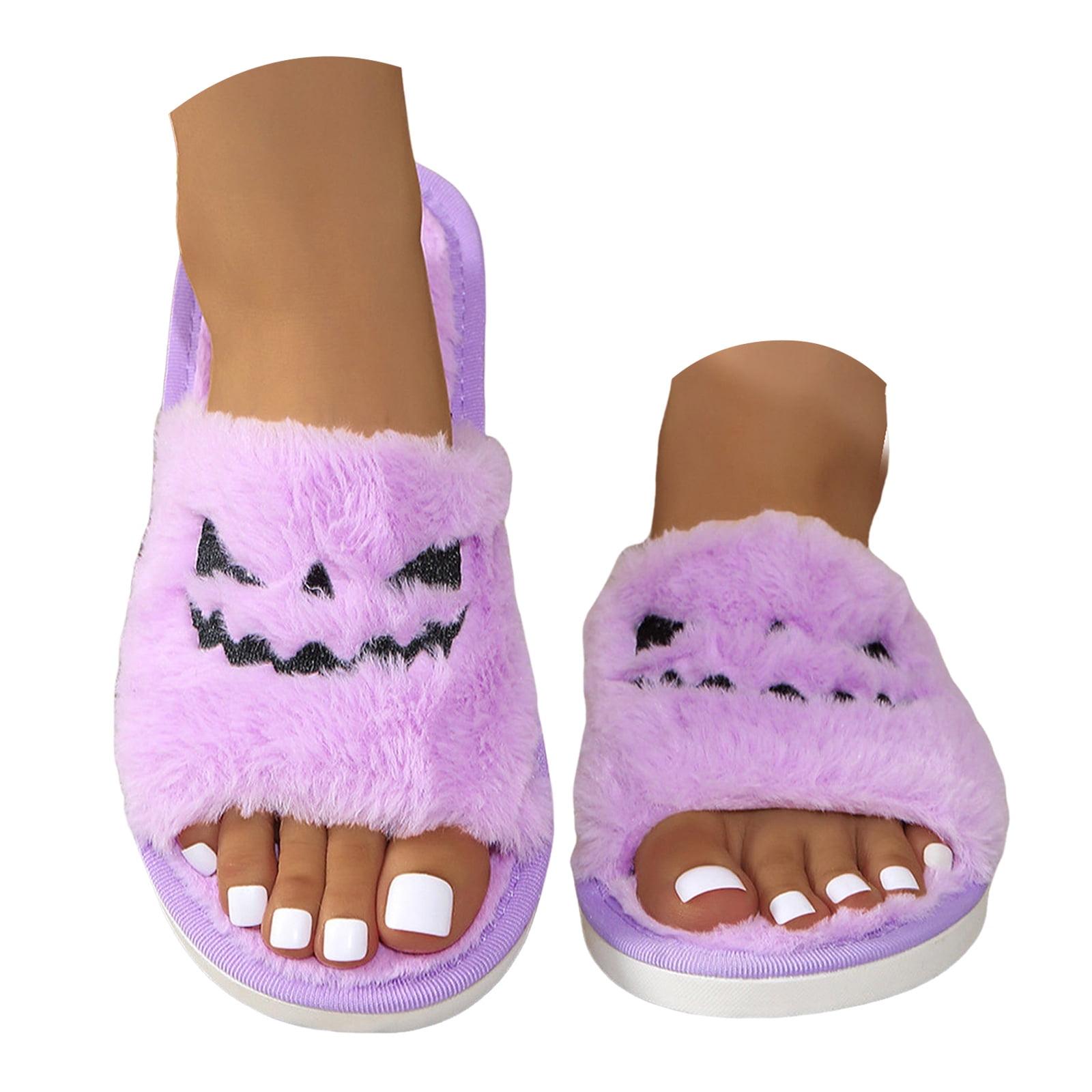 Leozcaa Spooky Slides Halloween Slippers Jack O Lantern Pumpkin Open ...