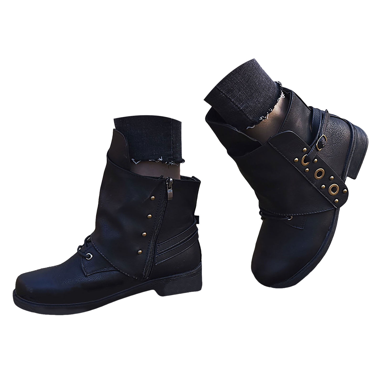 Leozcaa Women Fold Over Ankle Boots Platform Slouchy Short Booties ...