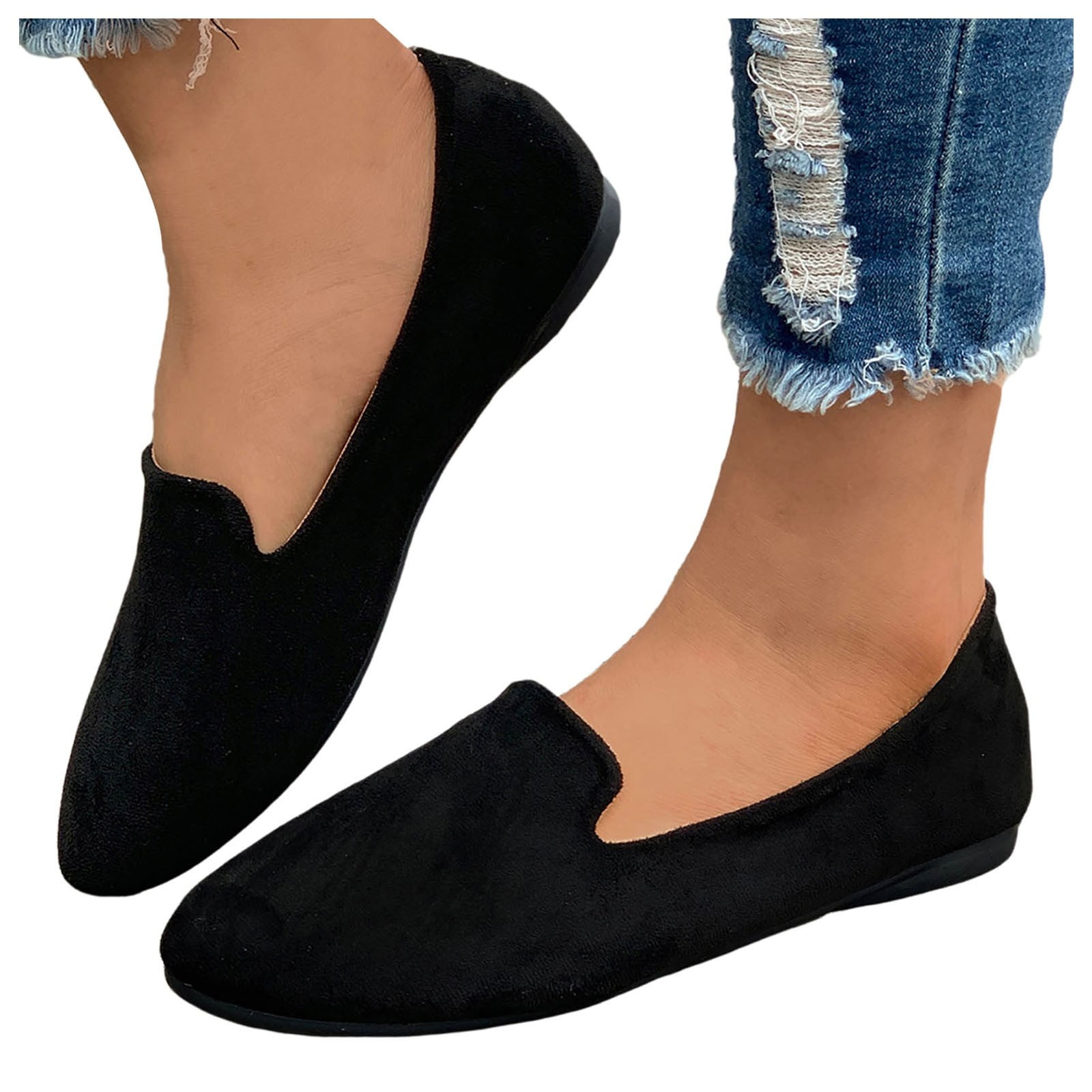 Leozcaa Women Round Toe Flat Shoes Dressy Ballet Flats Comfortable ...