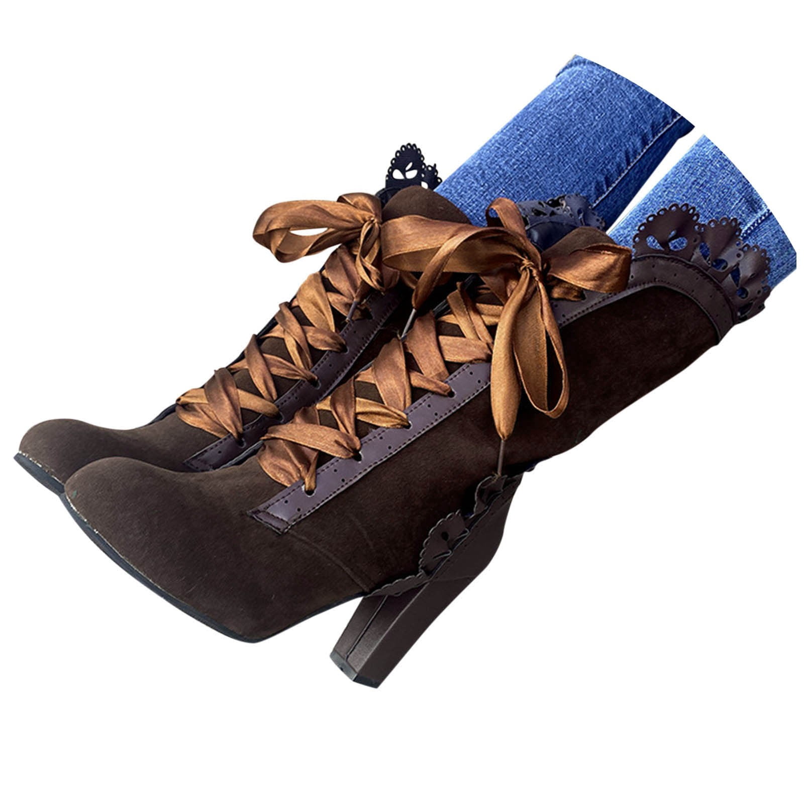Leozcaa Women Vintage Victorian Boots Lace Wedding Boots Mid Calf ...
