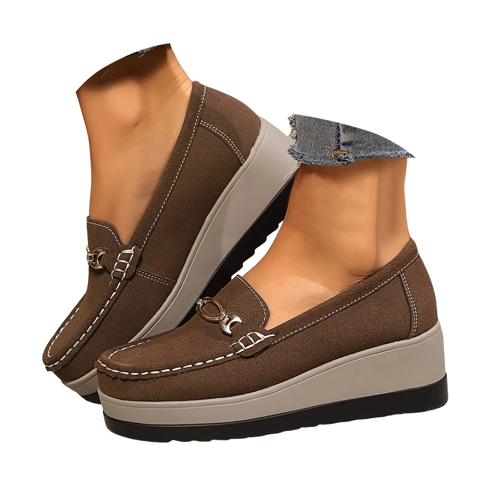 Leozcaa Women's Platform Loafers Slip On Comfortable Wedge Penny ...