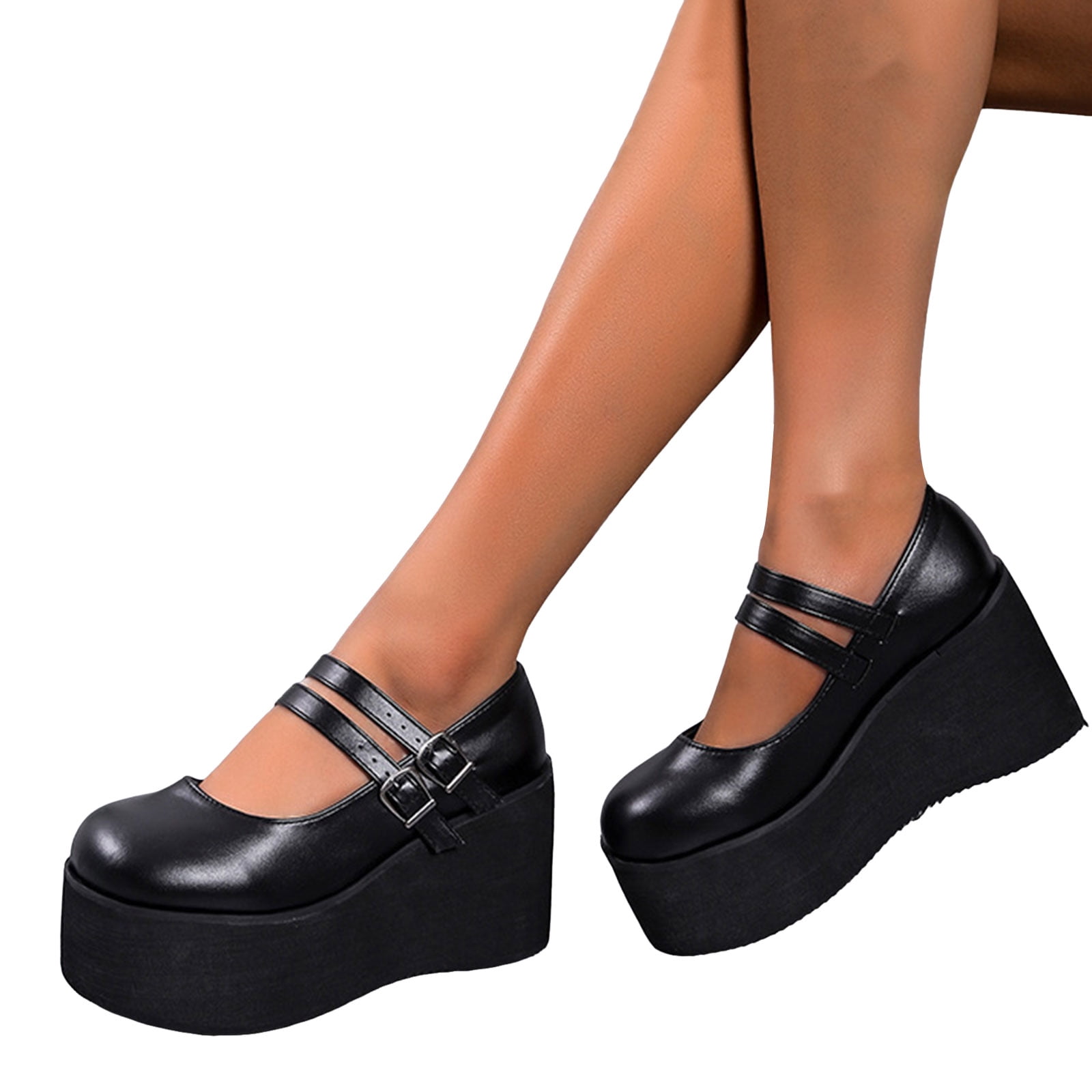Leozcaa Women's Platform Mary Janes Chunky Heel Ankle Strap Uniform ...