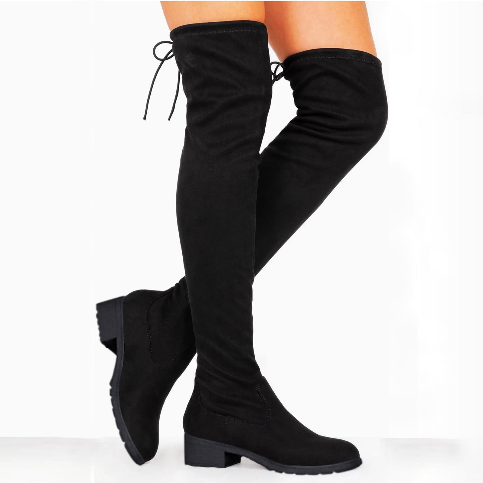 Leozcaa Women's Pointed Toe Thigh High Over the Knee Boots Tall Chunky ...