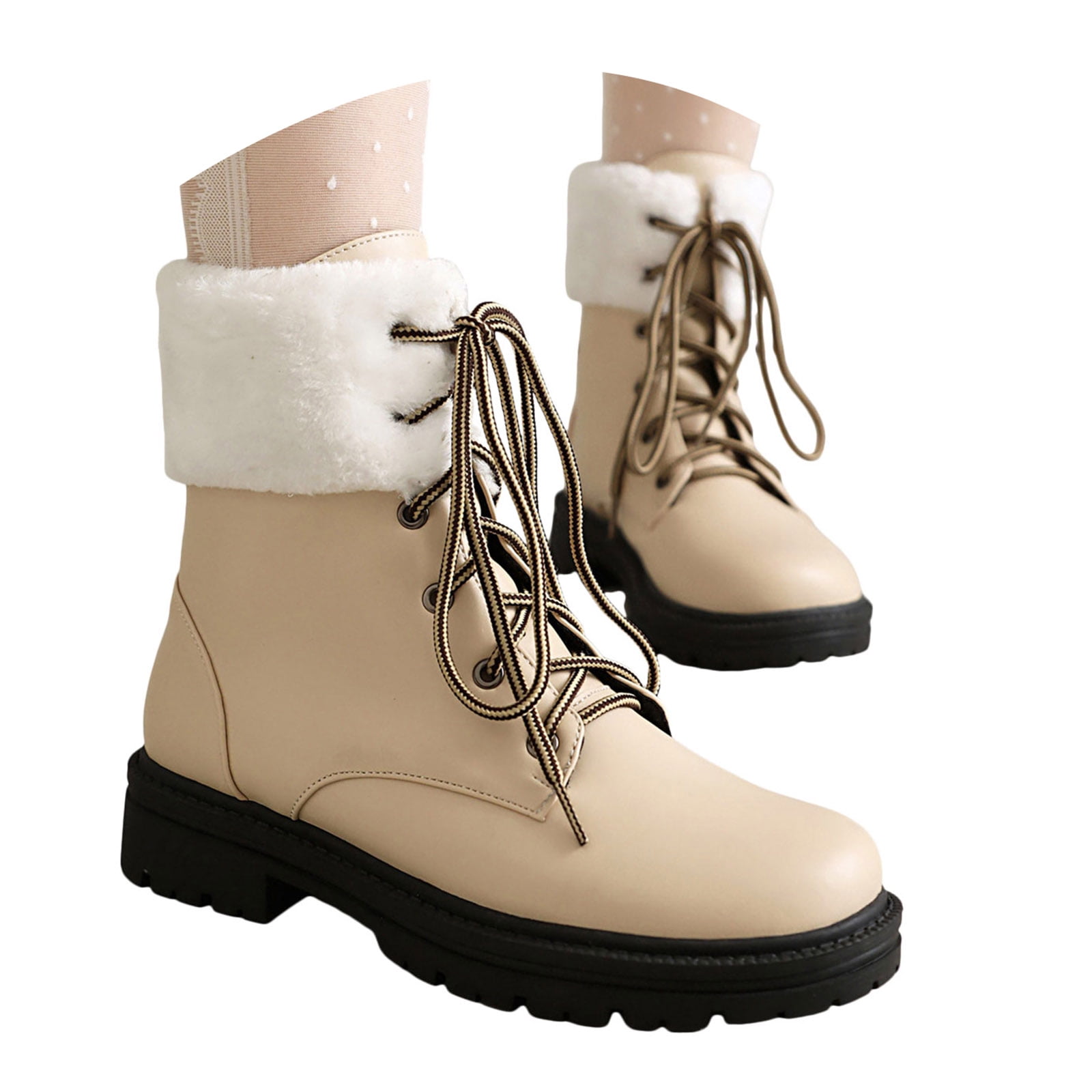 Leozcaa Women's Winter Snow Boots Lace Up Warm Comfortable Zipper Faux ...