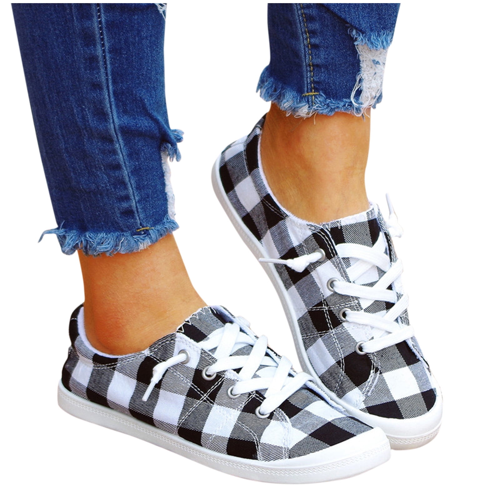 Leozcaa Womens Canvas Slip On Shoes Fashion Sneakers Loafers Check ...