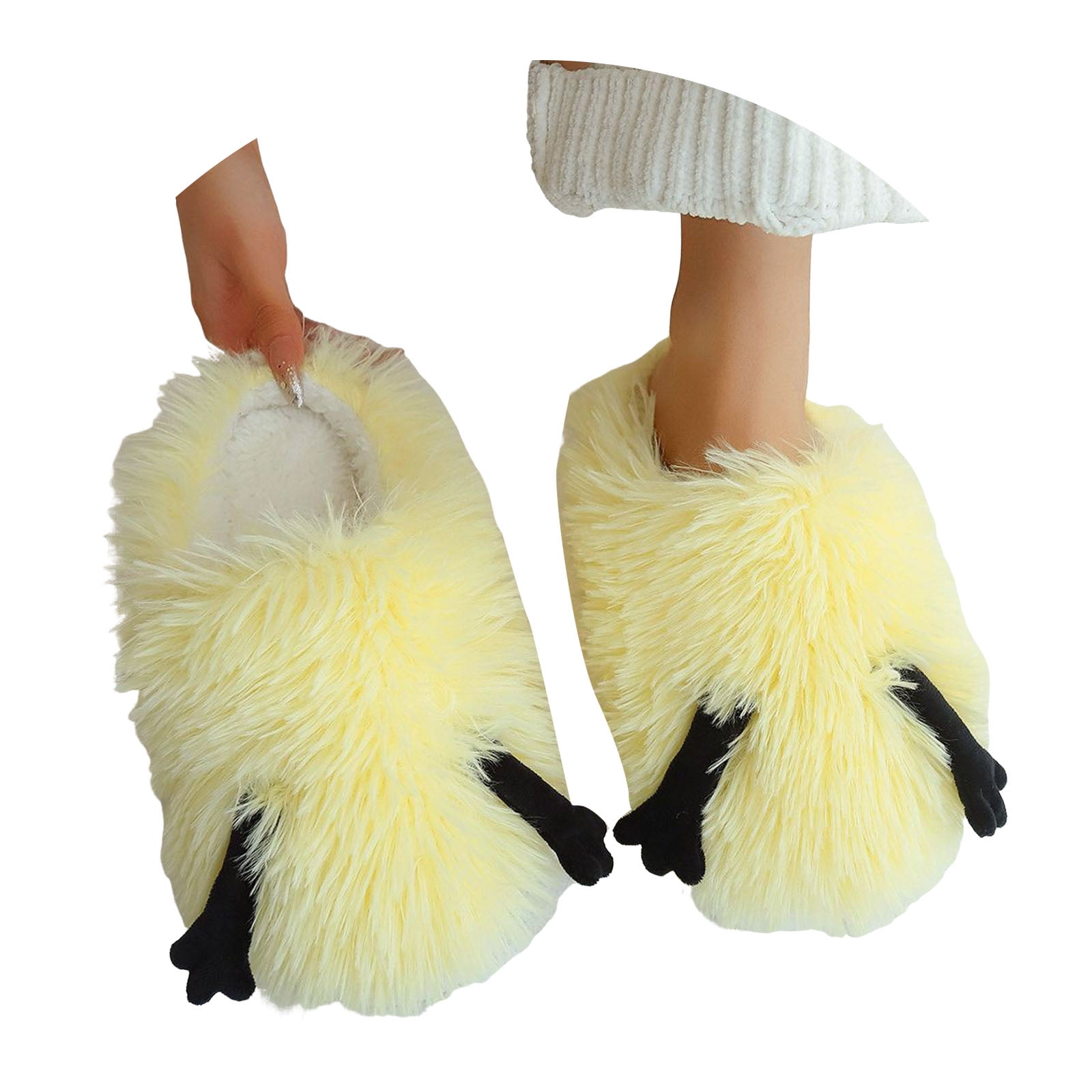 Leozcaa Womens Fluffy Faux Duck Slides Furry Soft Plush House Slippers ...