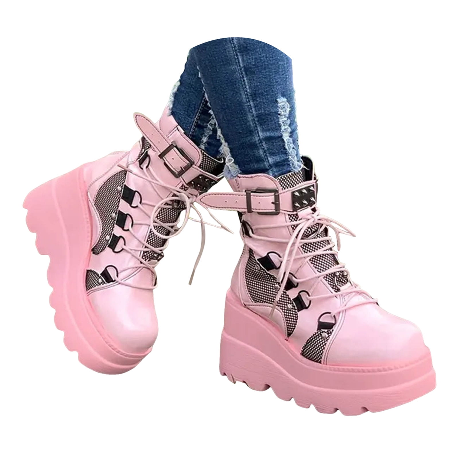 Leozcaa Womens Goth Platform Boots Chunky High Heel Booties Round Toe ...