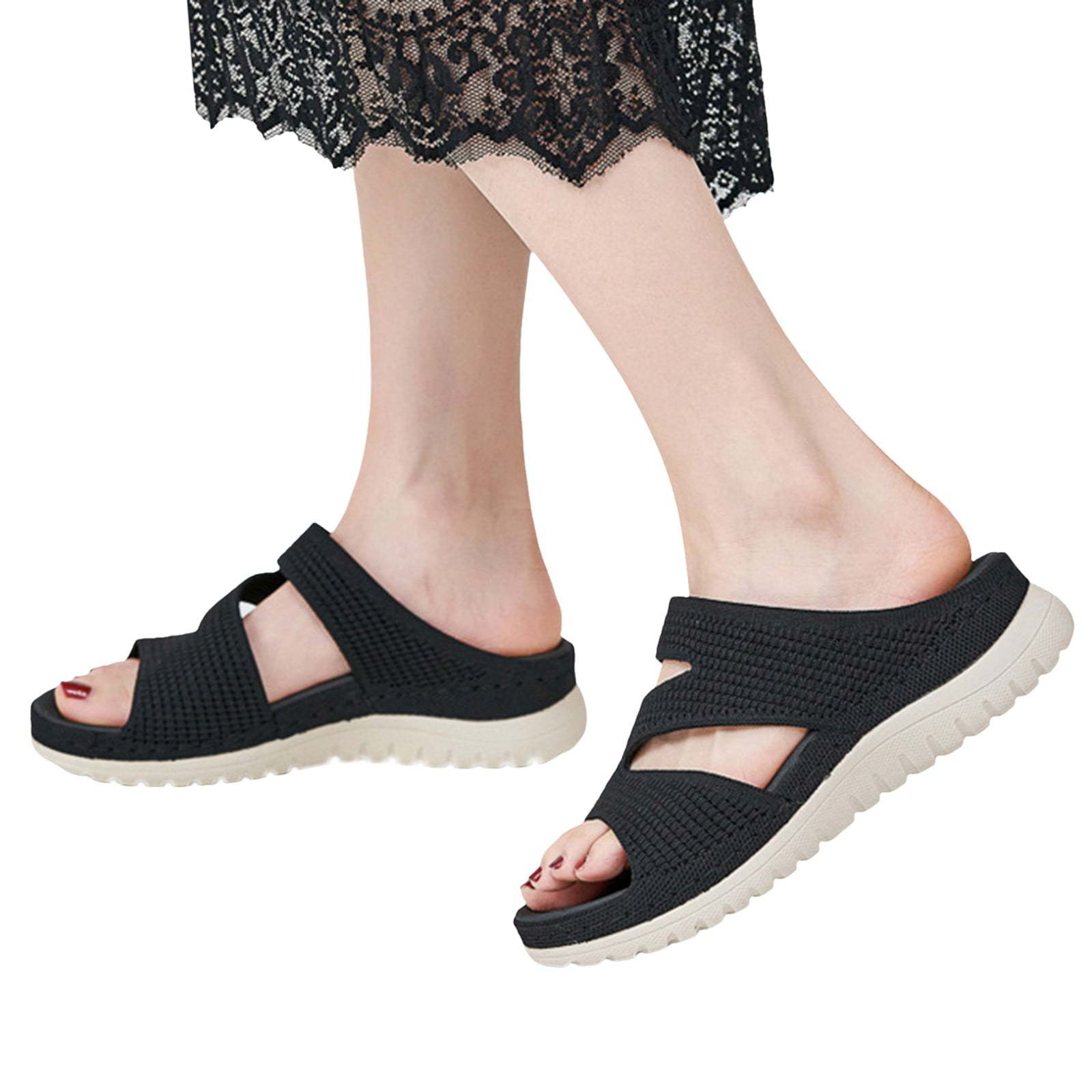 Leozcaa Womens Slide Sandals Arch Support Mesh Slip on Plantar ...