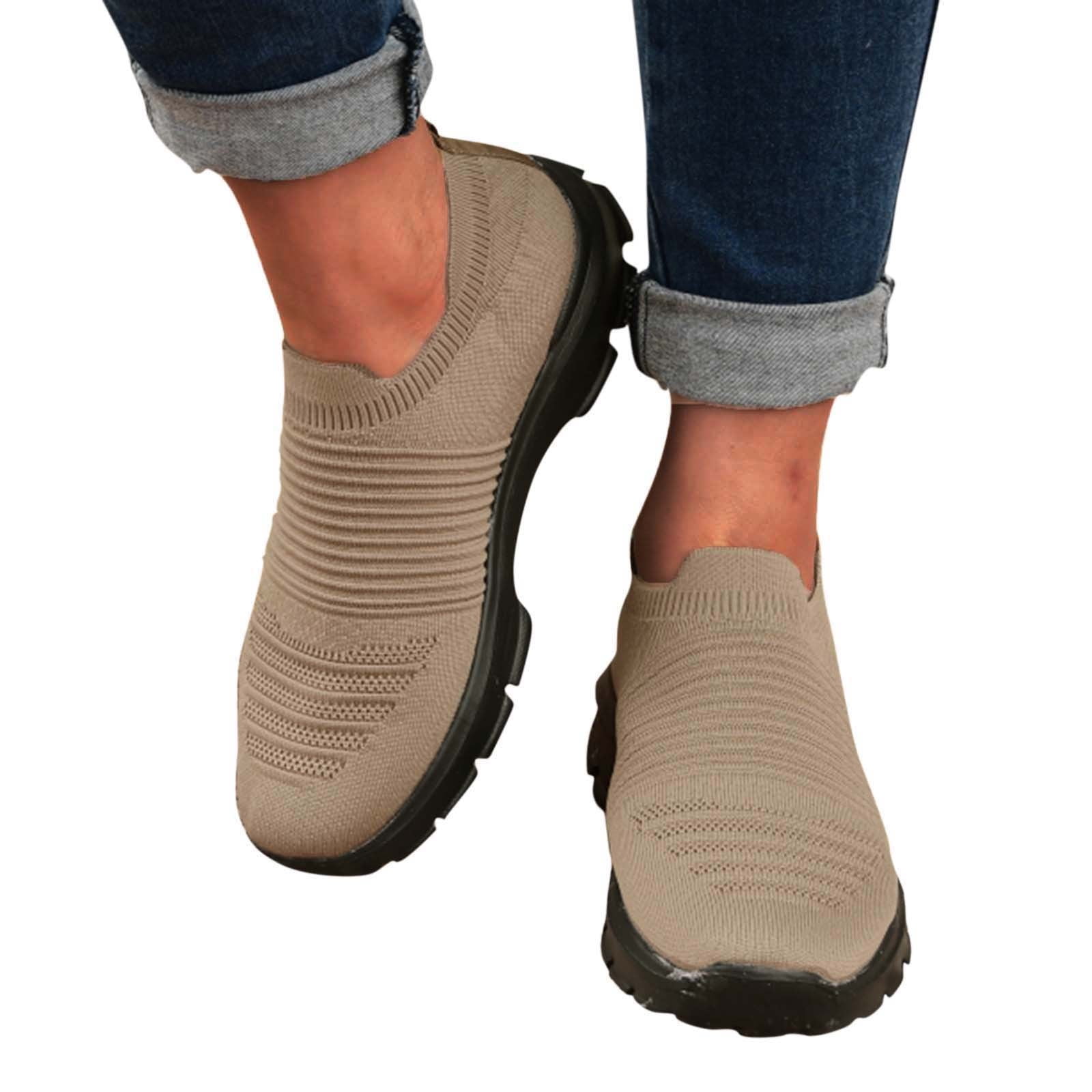 Leozcaa Womens Slip on Walking Shoes Breathable Sock Shoe Non-Slip Mesh ...