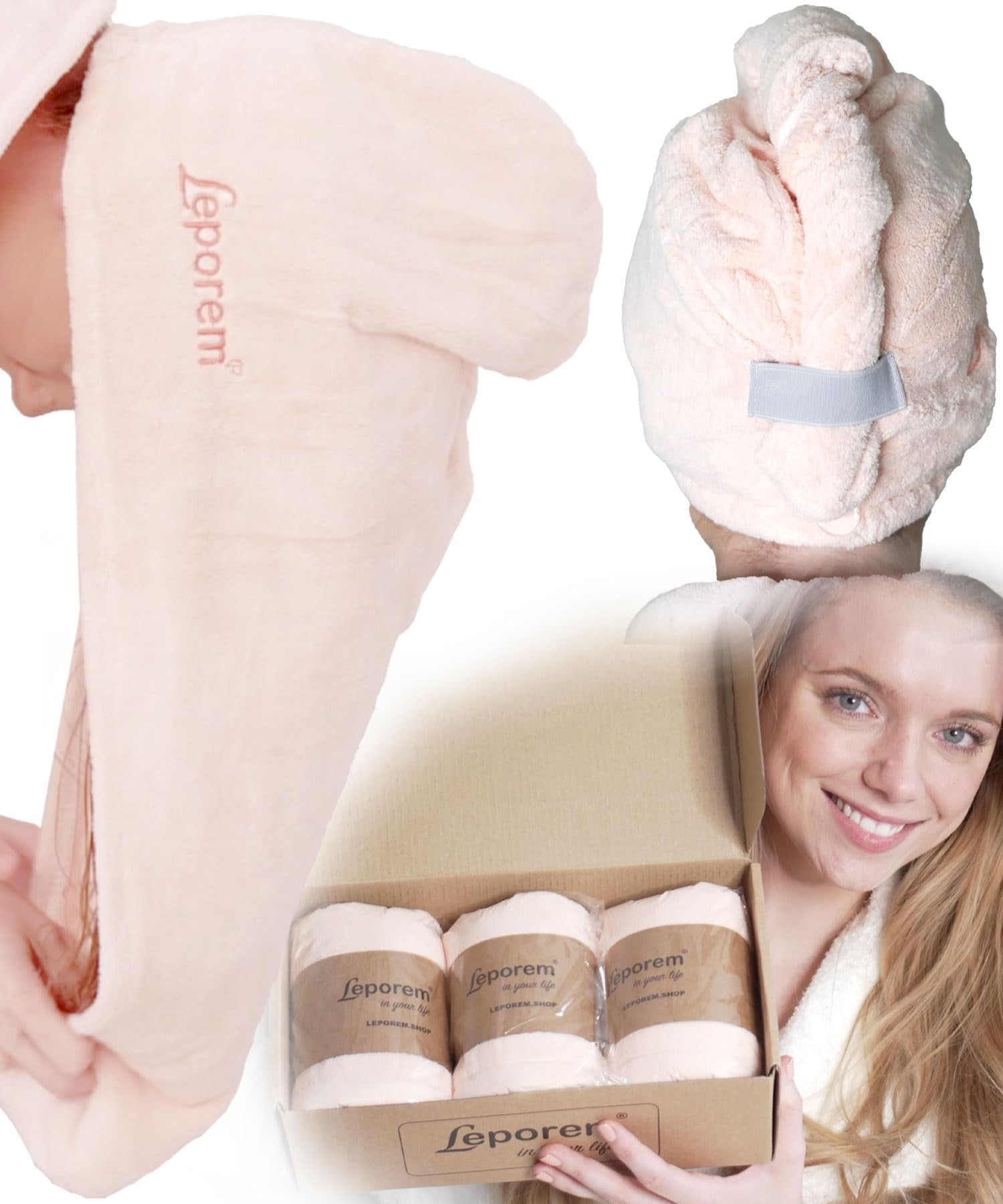 Leporem 3 Pack Extra Large (30" X 11") Microfiber Hair Towel Wrap, Ultra Absorbent, Reduce Heat ...