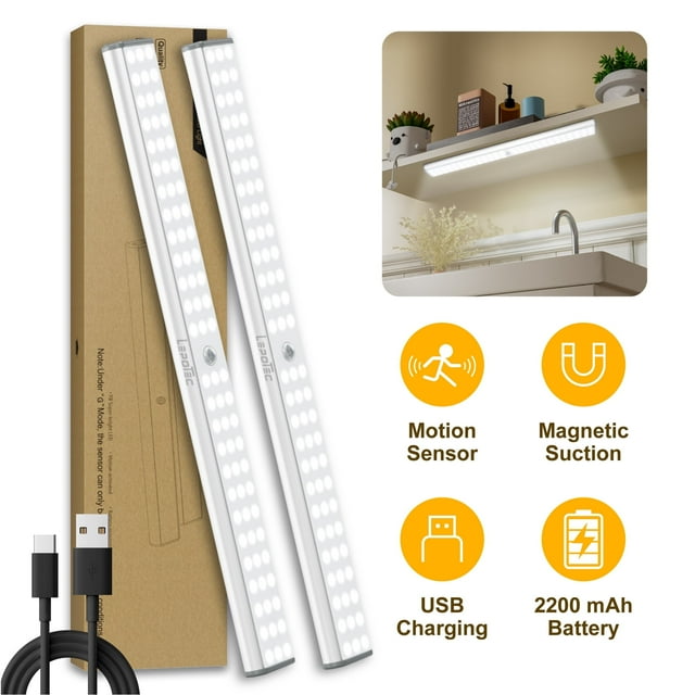 Lepotec 78LED Under Cabinet Light, USB Rechargeable, Battery Operated ...