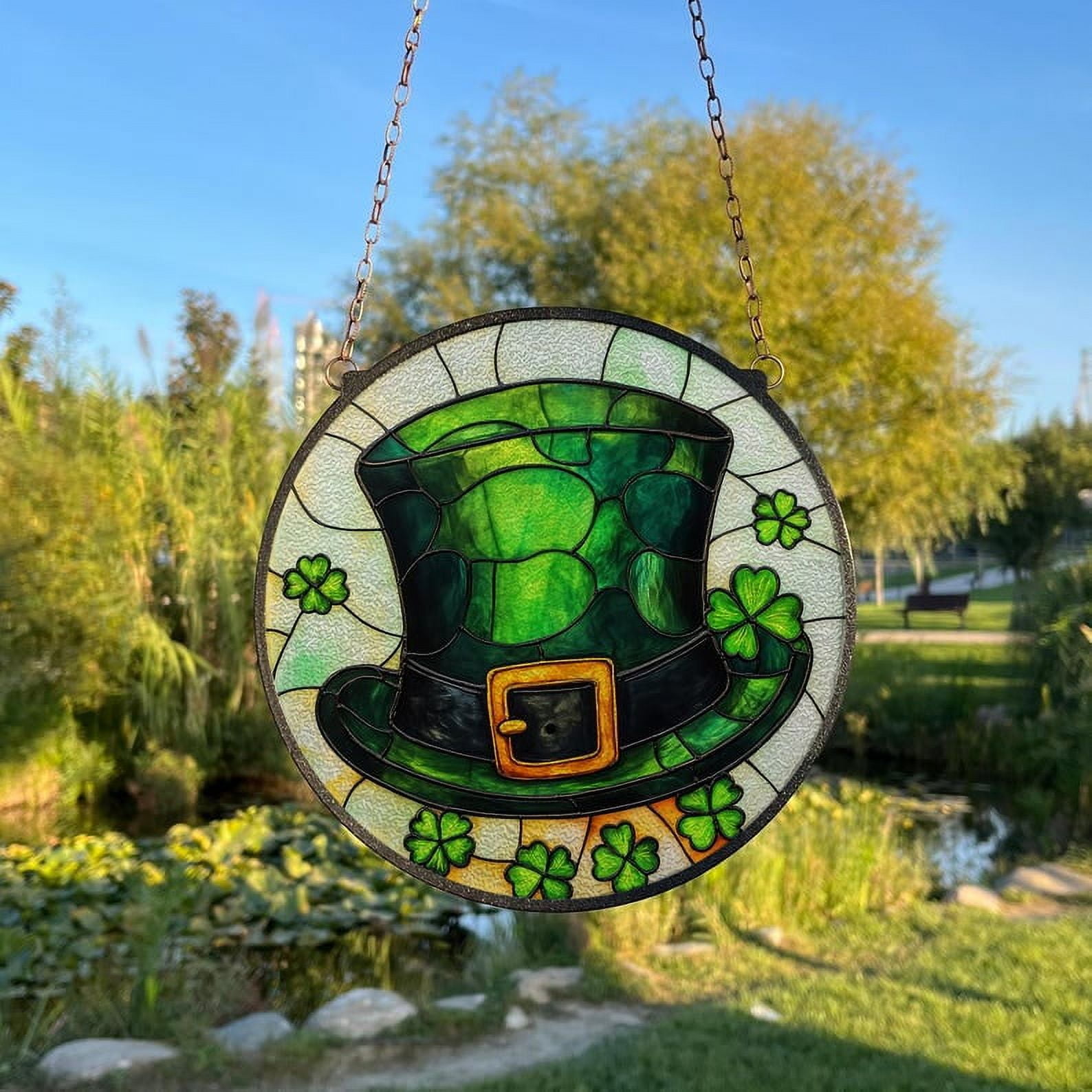 Leprechaun Hat Painted Stained Glass Suncatcher, Window Hanging Decor ...